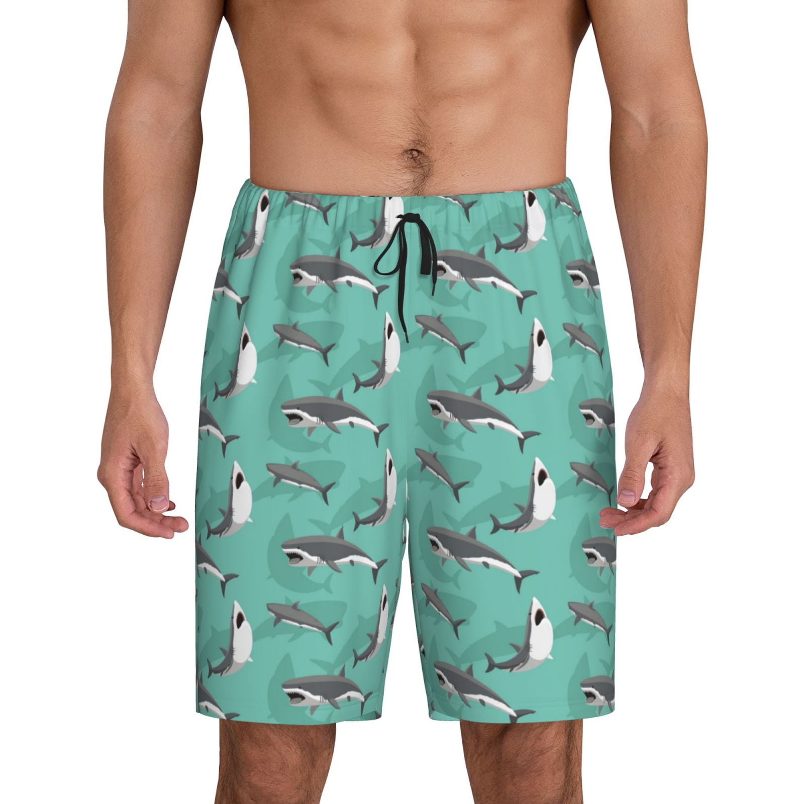 Fotbe Great White Shark Pajama Shorts for Men, Men's Pajama Bottoms ...