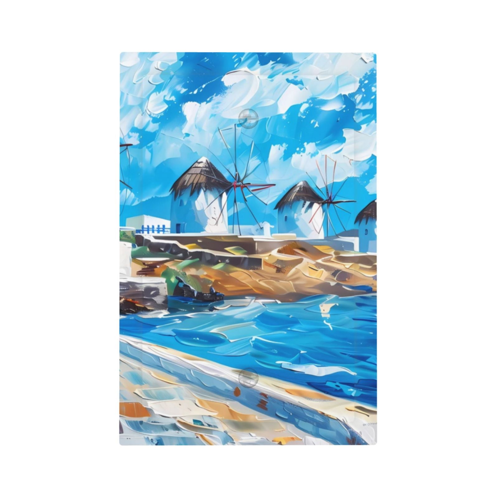 Fotbe Greek Island Windmills Painting Print Duplex Receptacle Wall ...