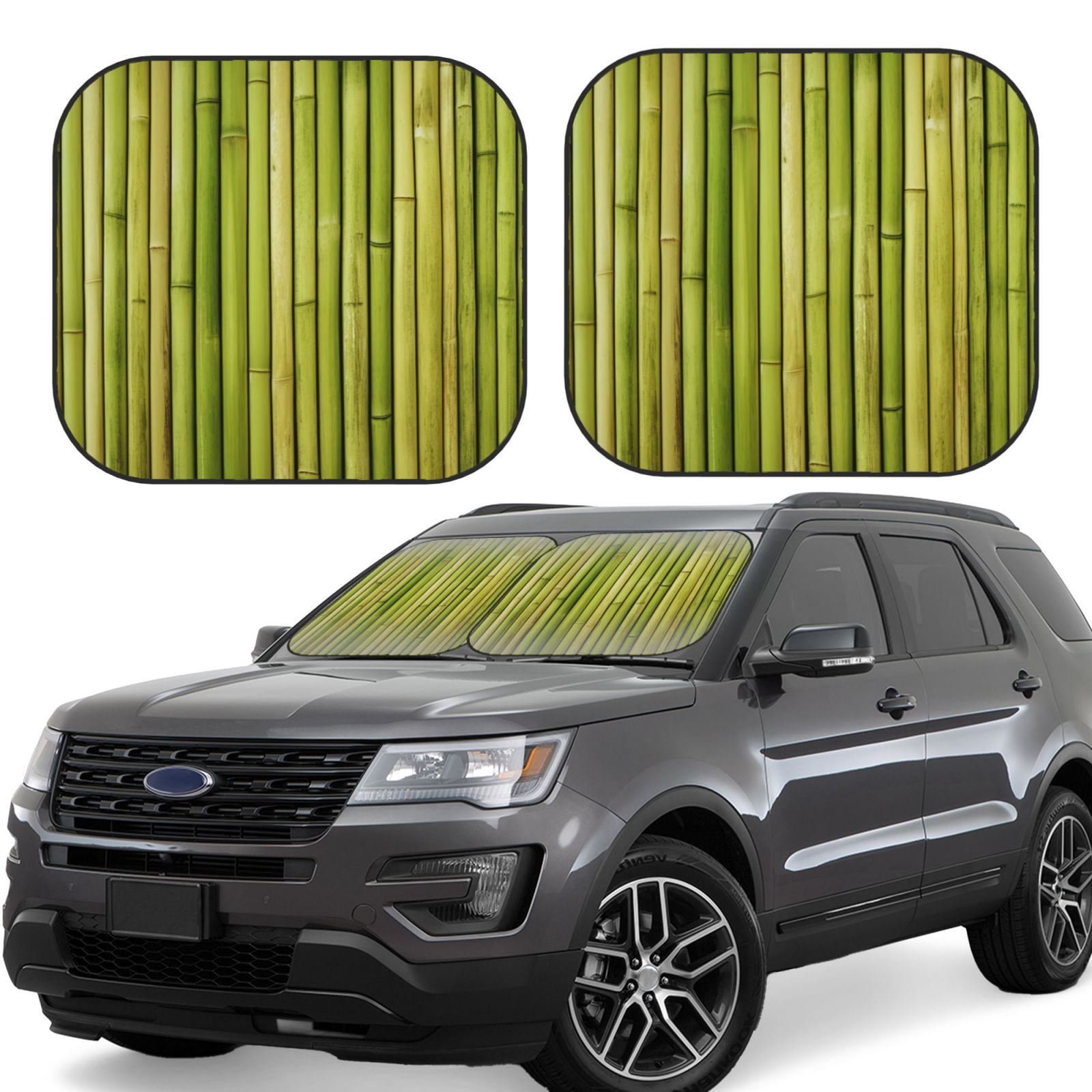 Fotbe Green Bamboo Fence 2-Piece Car Windshield Sun Shade | Sun Blocker ...
