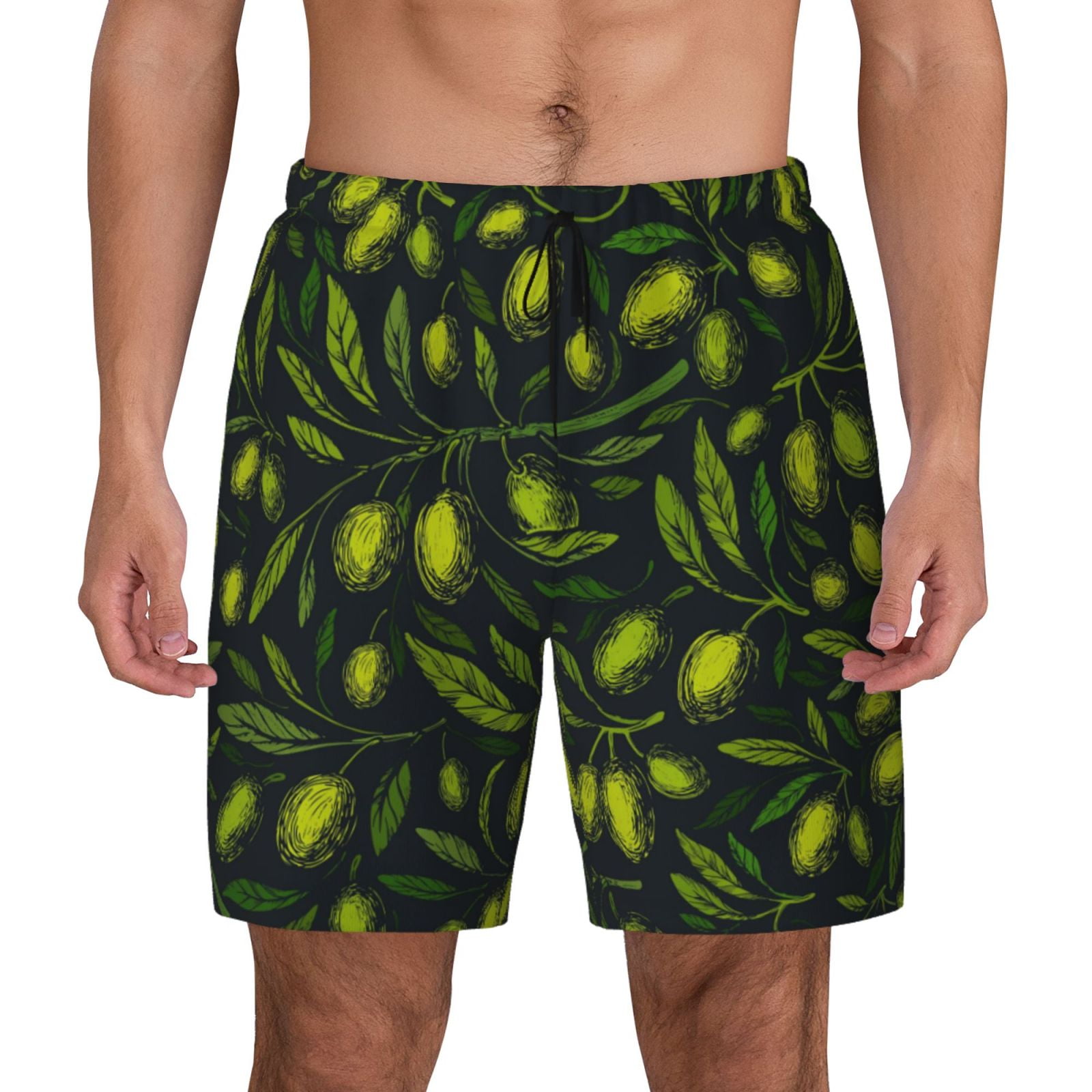 Fotbe Green Branch Olive Men’s Swim Trunks Quick Dry Swim Shorts Board ...