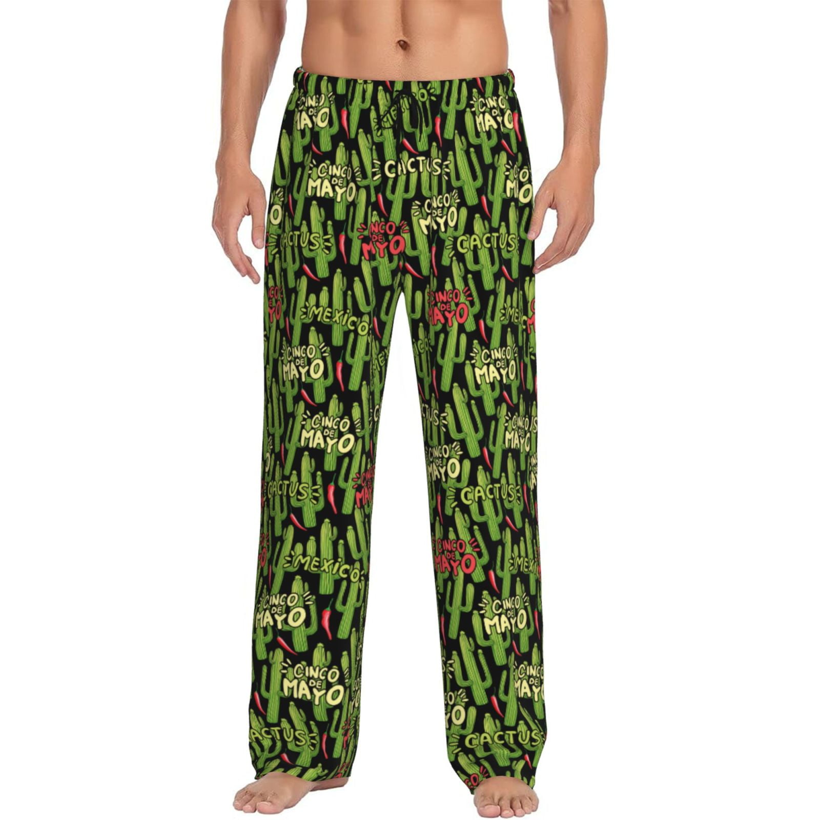 Fotbe Green Cacti And Red Chili Men's Pajama Pants,Sleepwear Pants,Pj ...