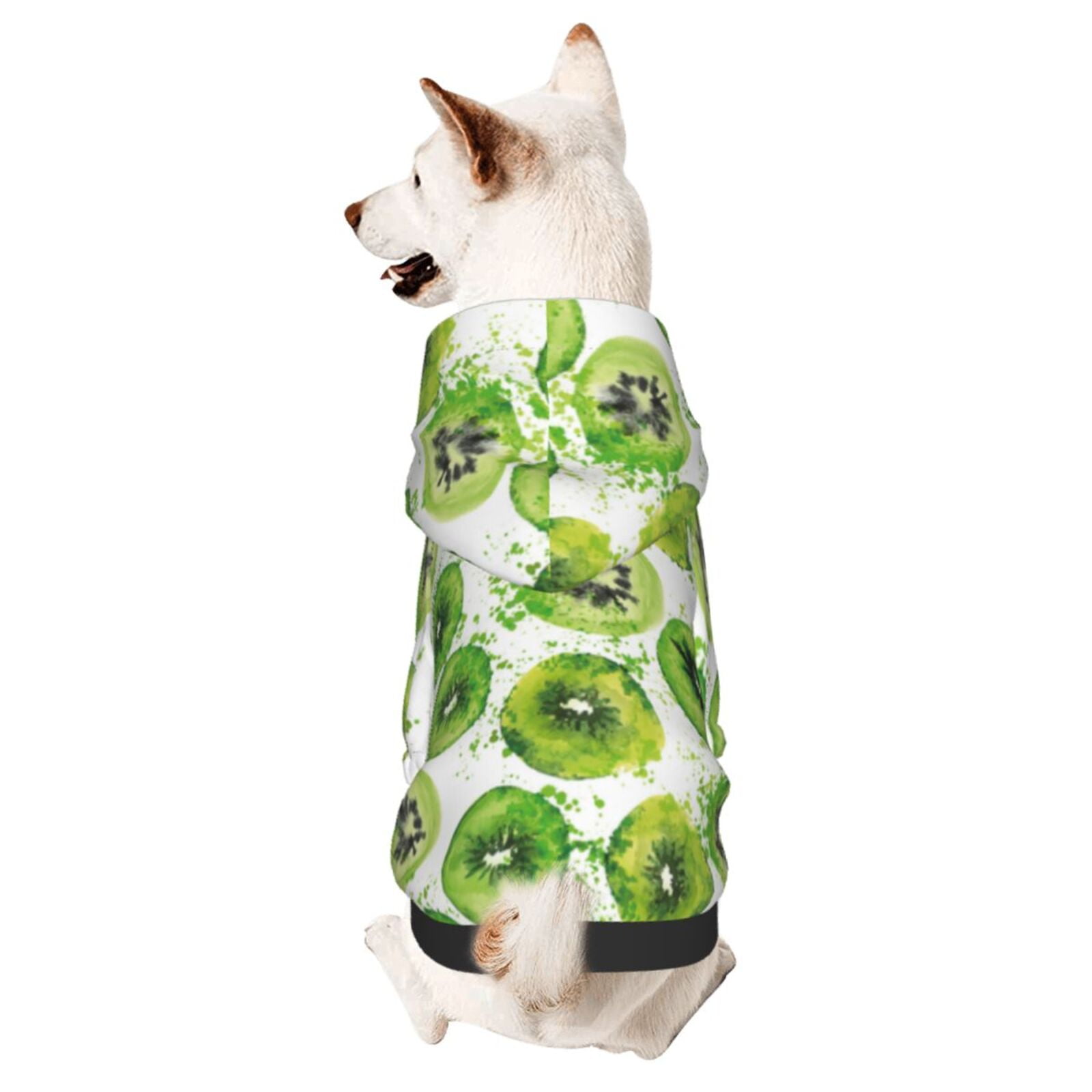 Fotbe Green Kiwi Print Small Dog Sweater Hoodies Pet Grey Hooded Soft Fleece Sweatshirts with ...