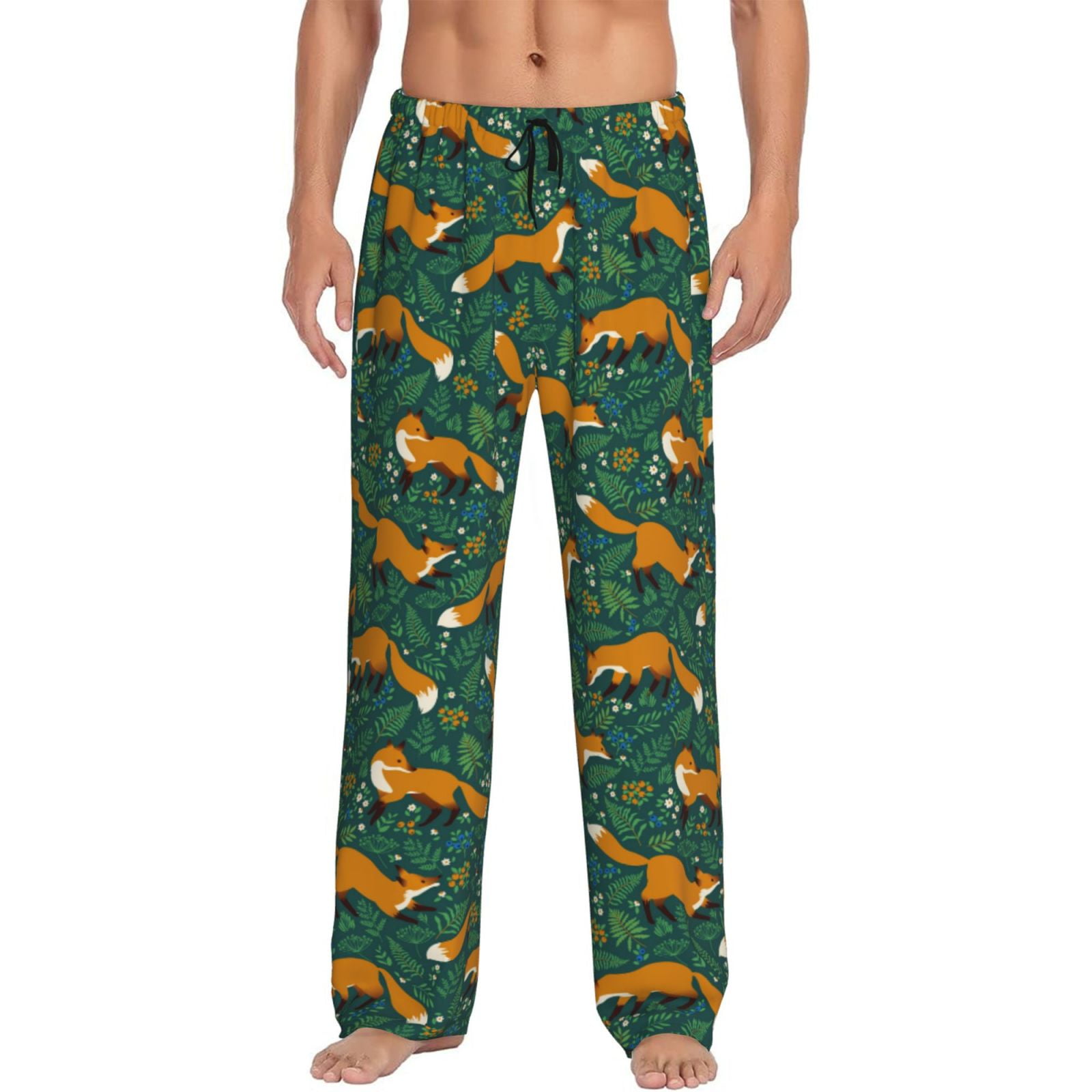 Fotbe Green Plants with Fox Men's Pajama Pants,Sleepwear Pants,Pj Bottoms Drawstring And Pockets ...