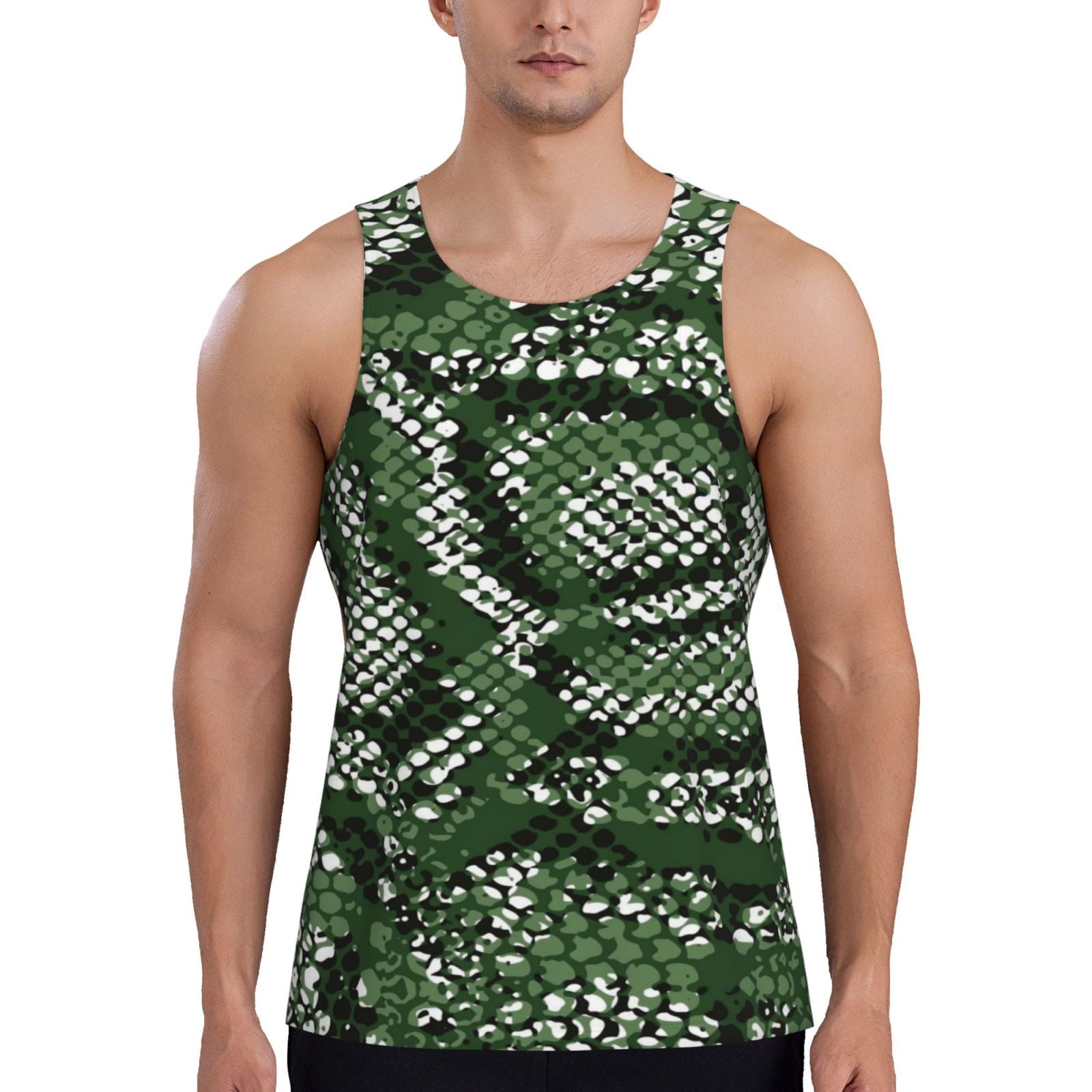 Fotbe Green Snakeskin Pattern Men's Quick Dry Workout Tank Top Gym ...