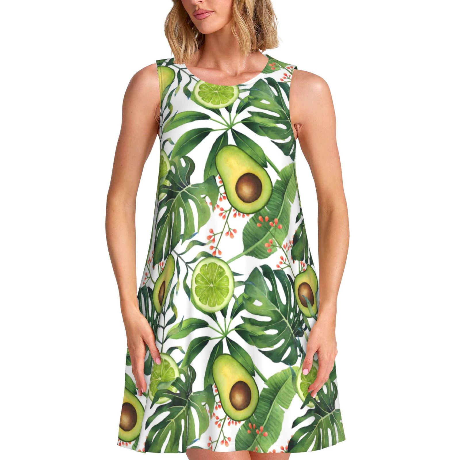 Fotbe Green Tropical Pattern Women’s Summer Tank Midi Dress ...