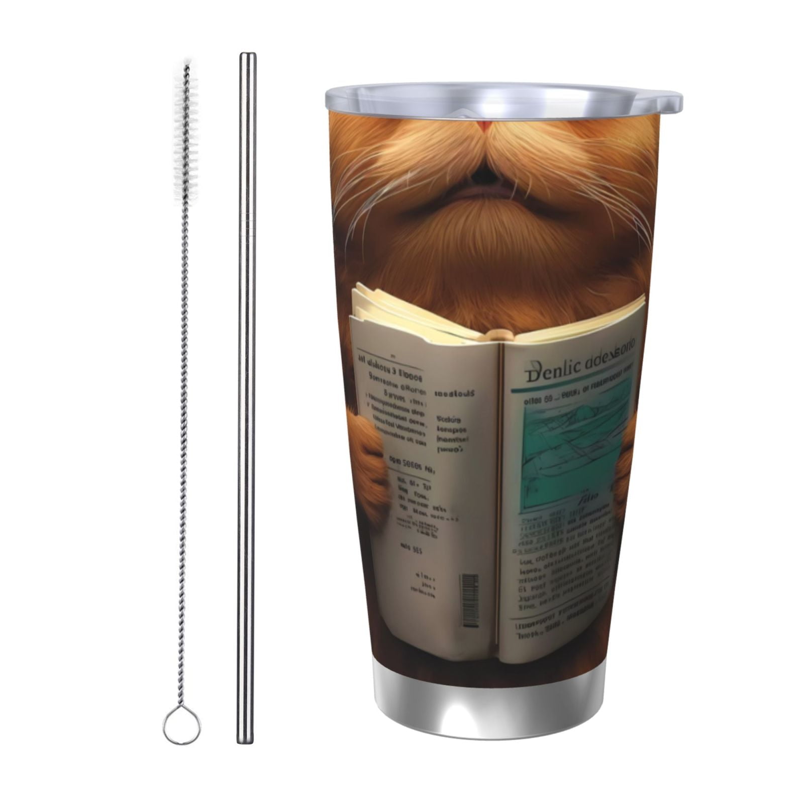 Fotbe Grumpy Cat Reading Book Pattern 20 oz Tumbler Stainless Steel ...