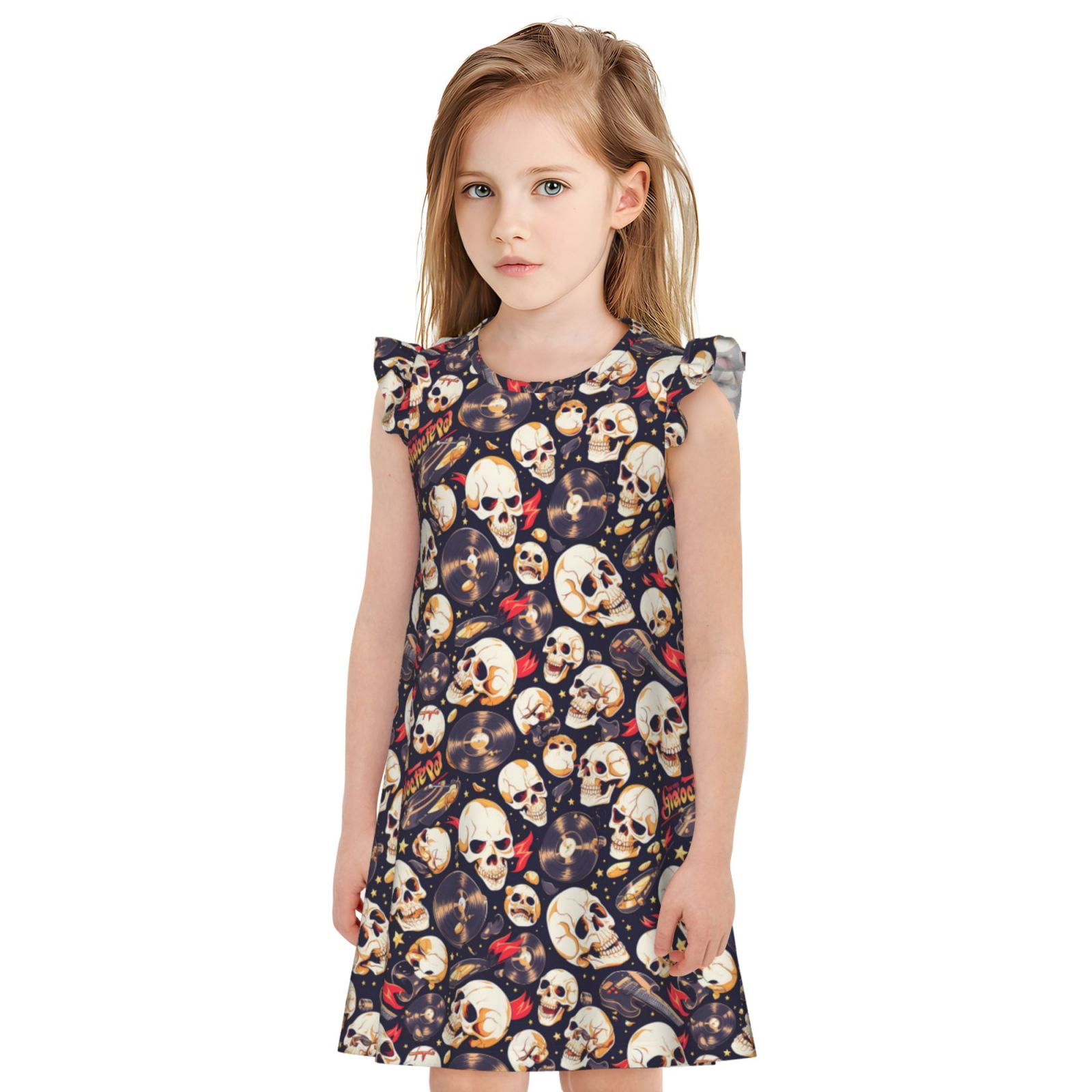 Fotbe Guitar Skull record Pattern Girls Nightgowns 3-10 Years Short ...