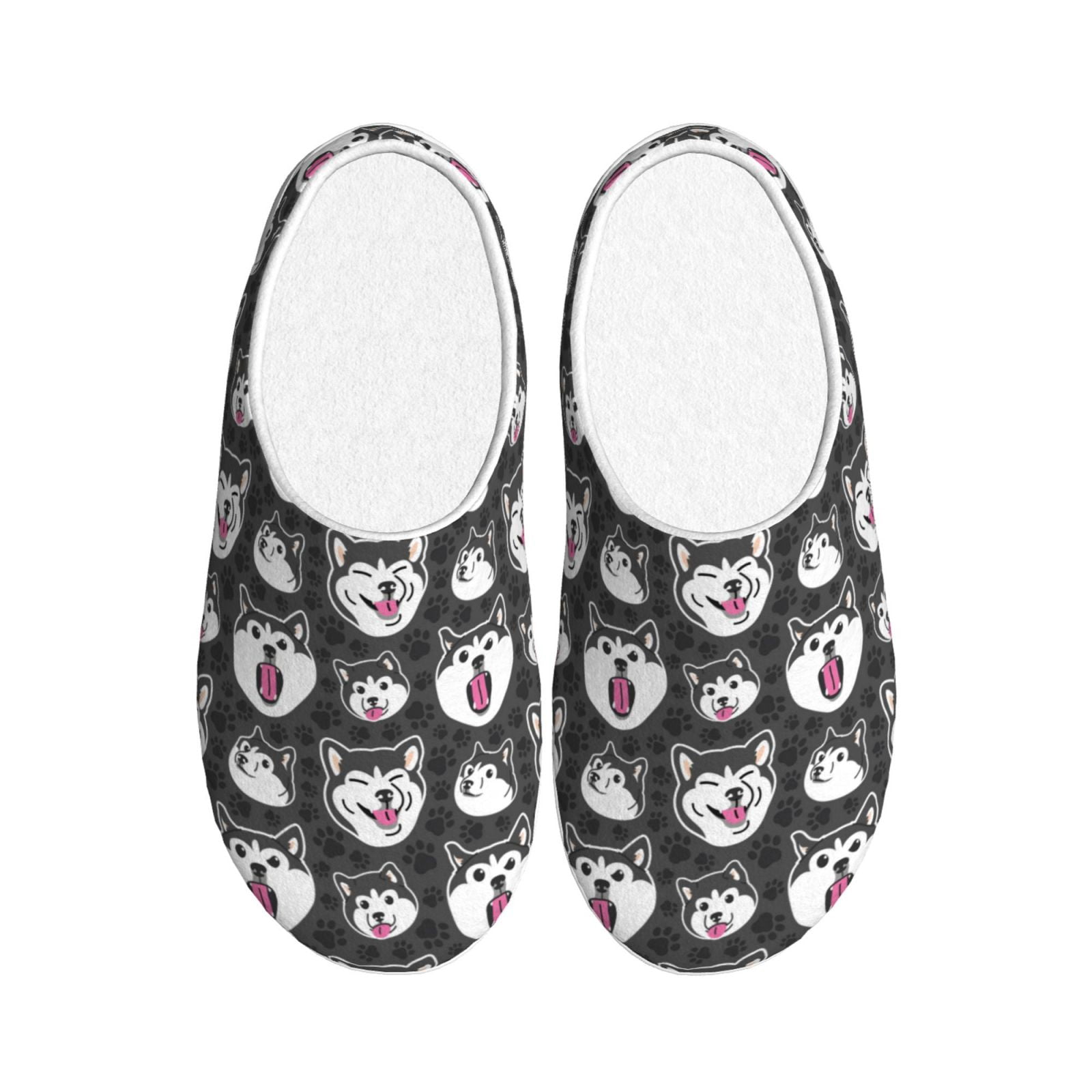 Fotbe HUSKY Face Pattern Women's Fuzzy Curly Fur Memory Foam Loafer ...
