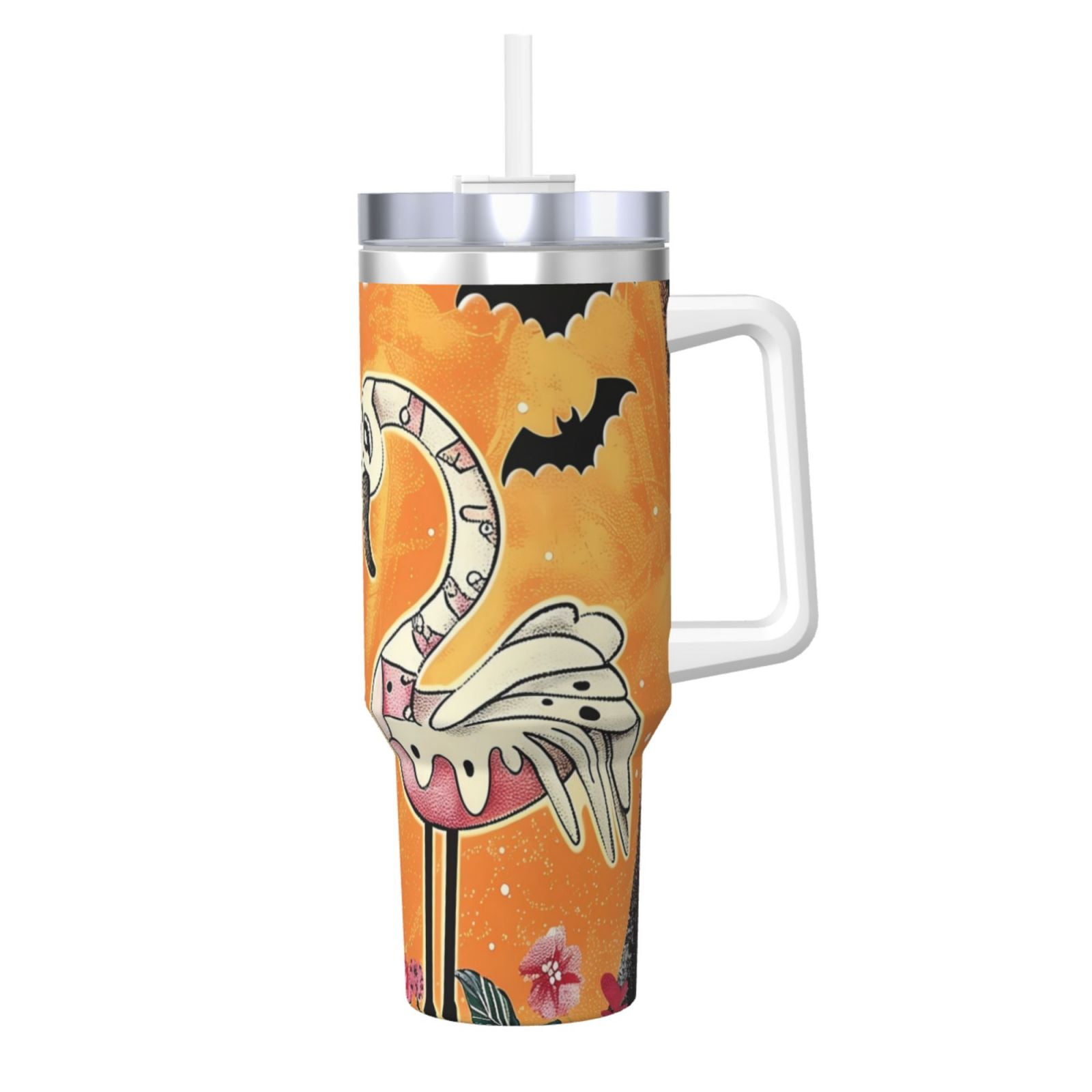 Fotbe Halloween Flamingos Pattern 40oz Ice Bully With Handle And Straw ...