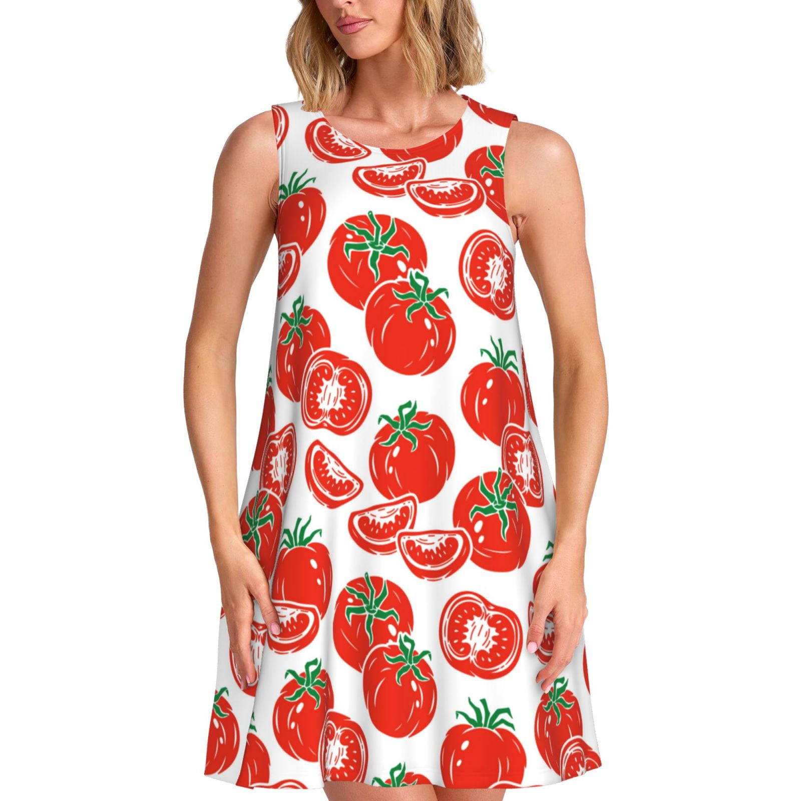 Fotbe Hand Drawn Tomatoes Pattern Women’s Summer Tank Midi Dress ...
