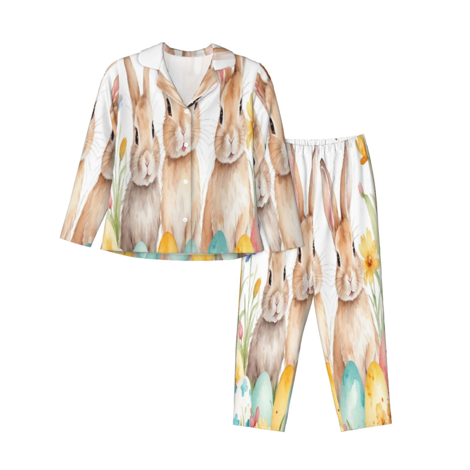 Fotbe Happy Easter Pattern Long Sleeve Pajama Set for Women,Sleepwear ...