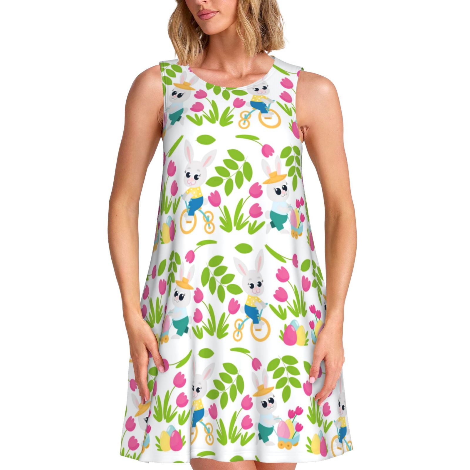 Fotbe Happy Easter Pattern Women’s Summer Tank Midi Dress – Sleeveless ...