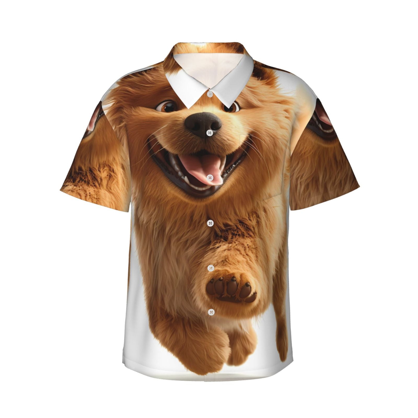 Fotbe Happy Fluffy Running Dog Hawaiian Shirt for Men Unisex Summer ...