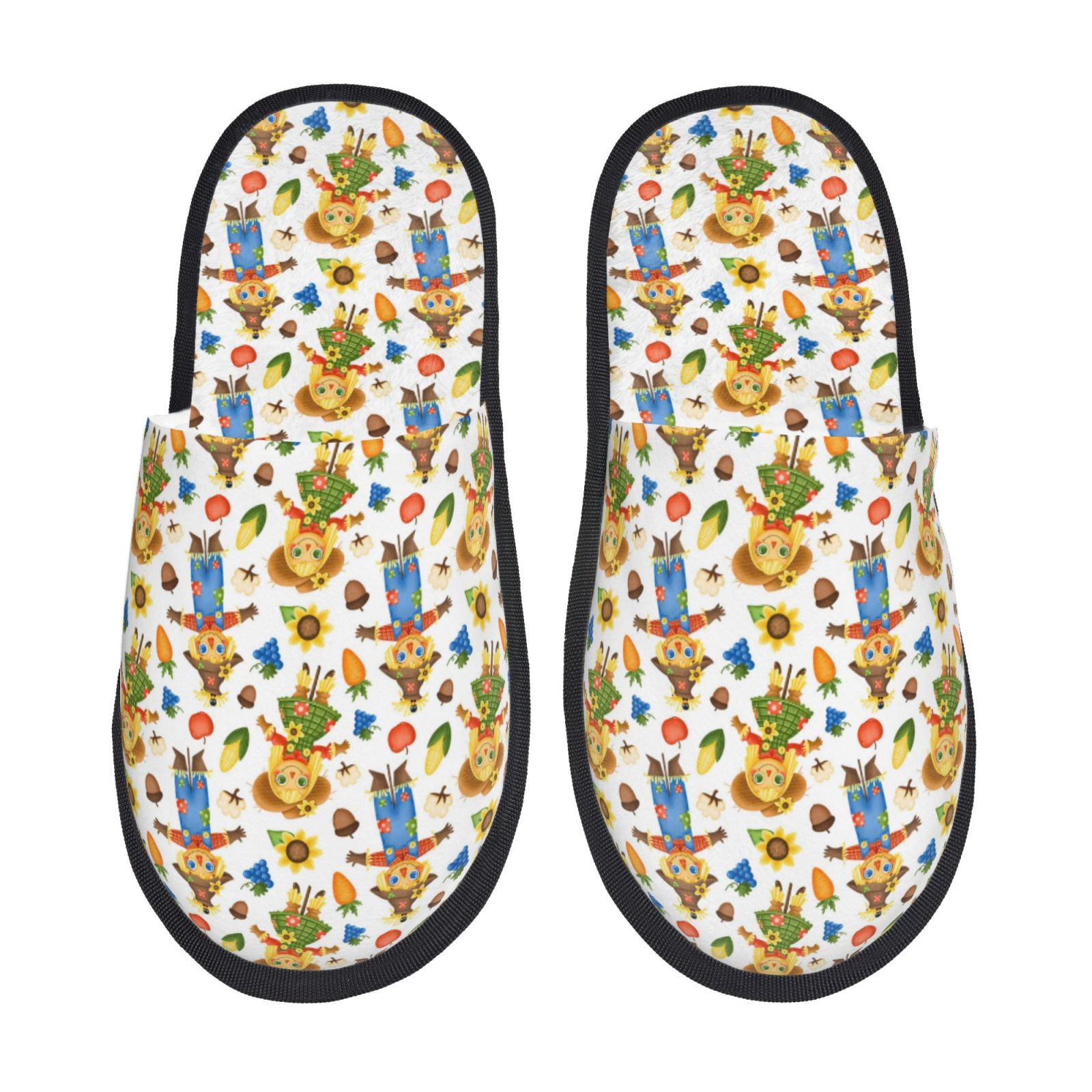 Fotbe Harvest Scarecrow Pattern Pattern Women's Fuzzy Slippers Plush ...