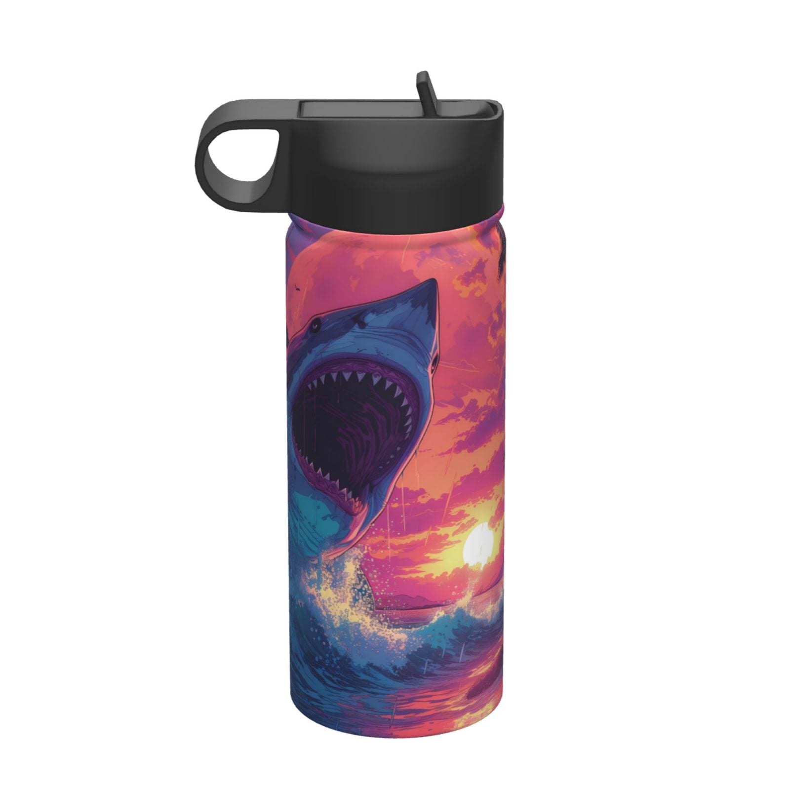 Fotbe Hawaiian Island Beach Shark Pattern 18oz Sports Insulated Kettle ...