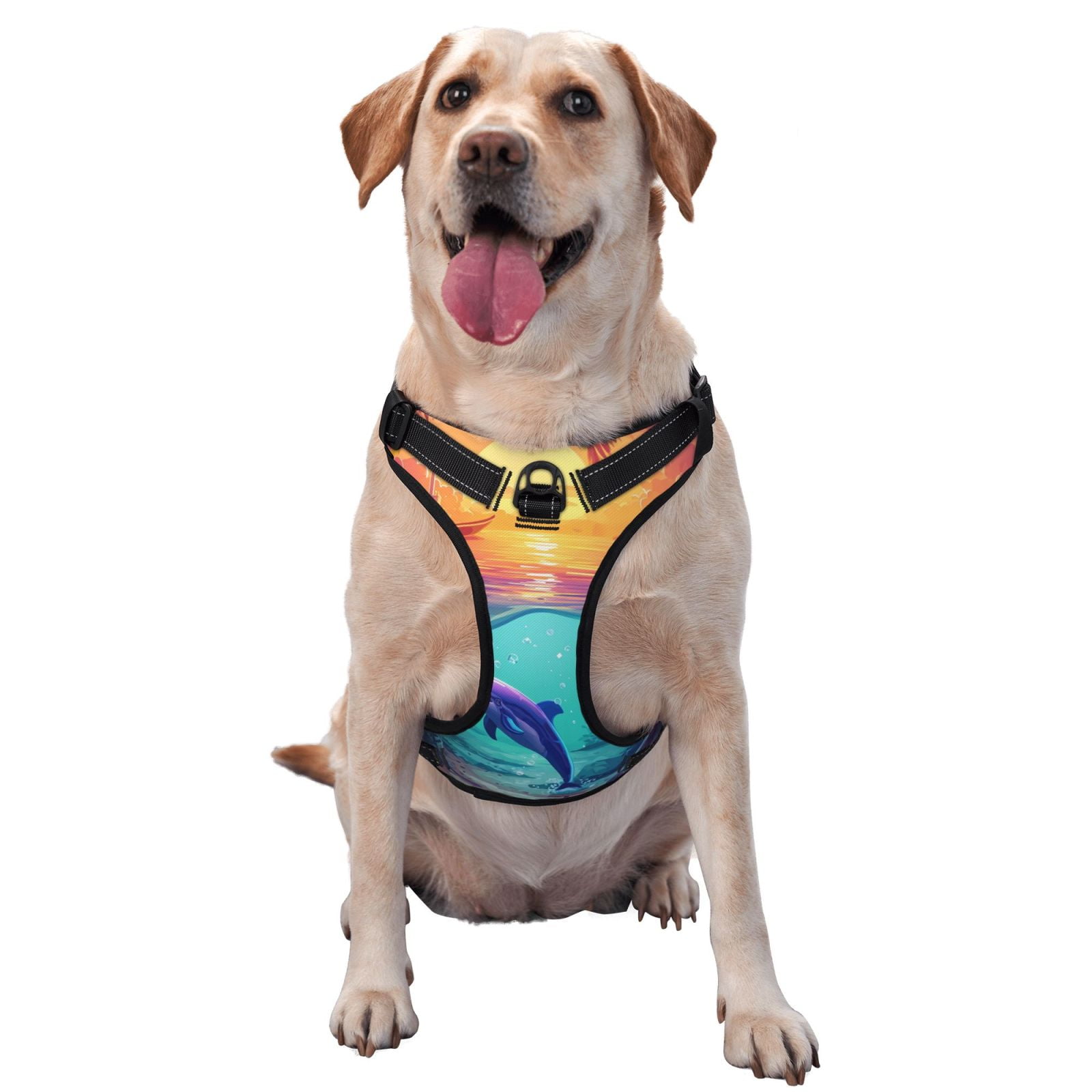 Fotbe Hawaiian Island Dolphin Pattern Dog Harness, No-Pull Pet Harness ...