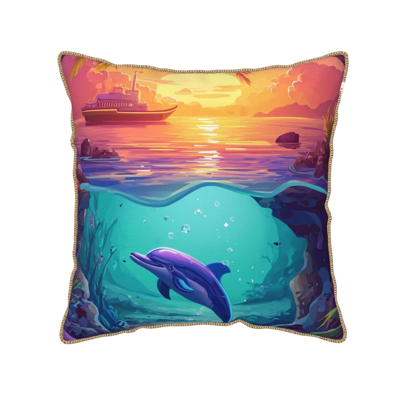 Fotbe Hawaiian Island Dolphin Pattern Velvet Decorative Throw Pillow ...