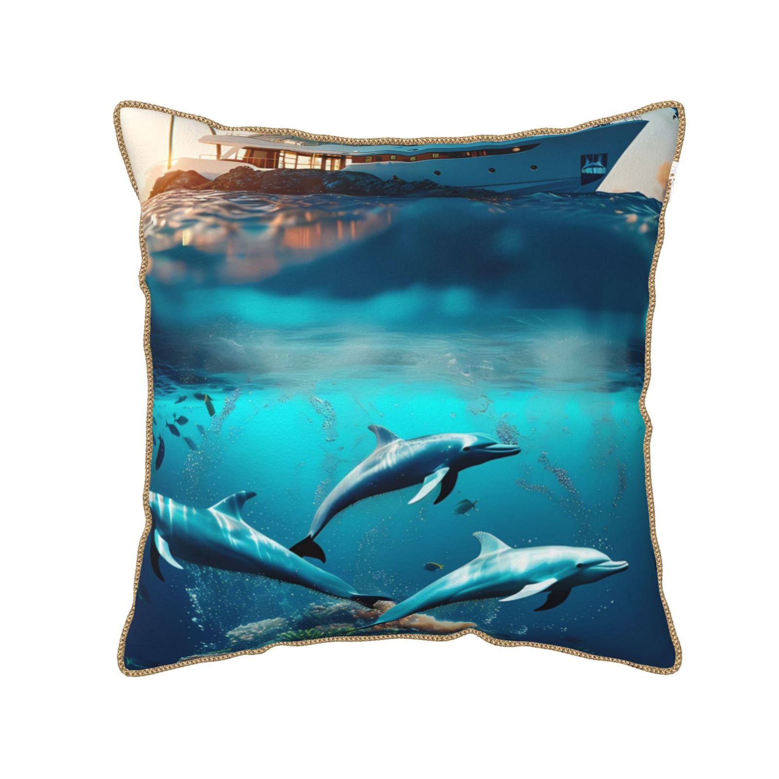 Fotbe Hawaiian Ship Dolphin Pattern Velvet Decorative Throw Pillow ...