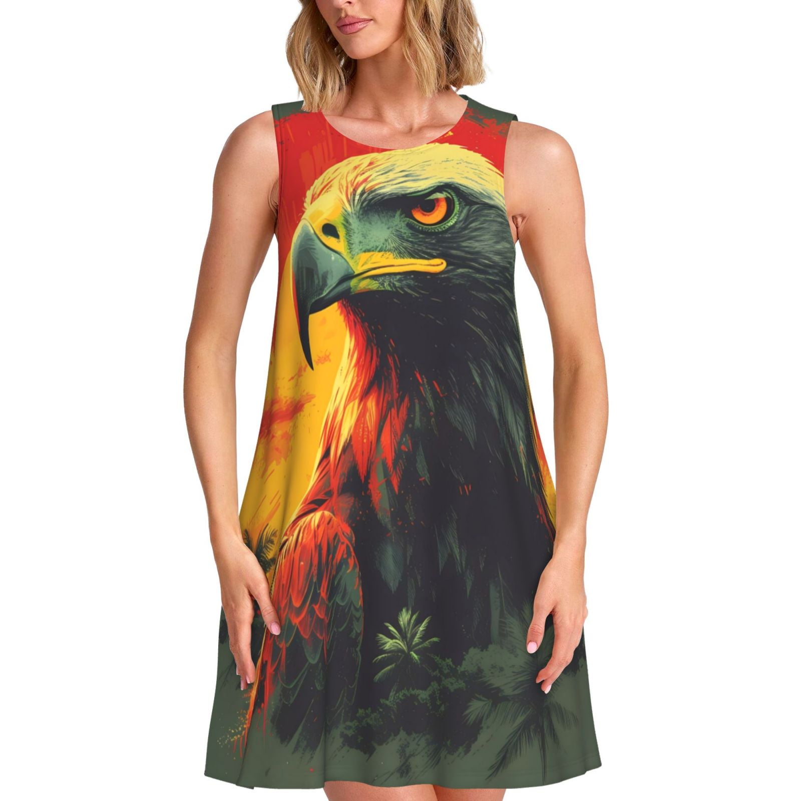 Fotbe Hawaiian Style Bald Eagle Pattern Women’s Summer Tank Midi Dress ...