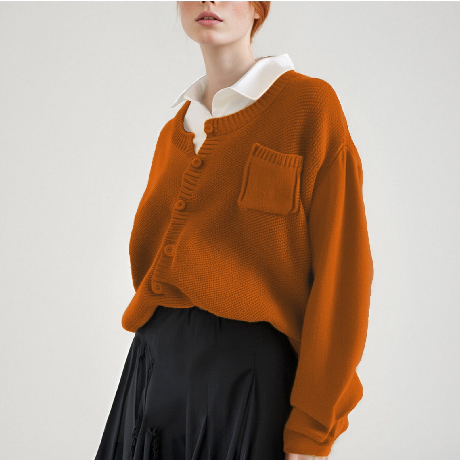 Women's Drop Shoulder Long Sleeve Cardigan Sweater Button Up Pocket ...