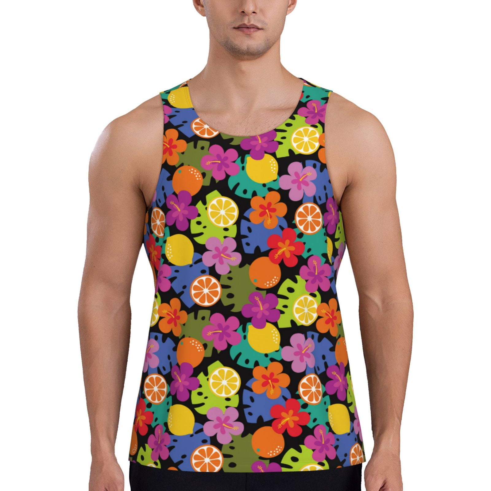 Fotbe Hawaiian Style Pattern Men's Quick Dry Workout Tank Top Gym ...