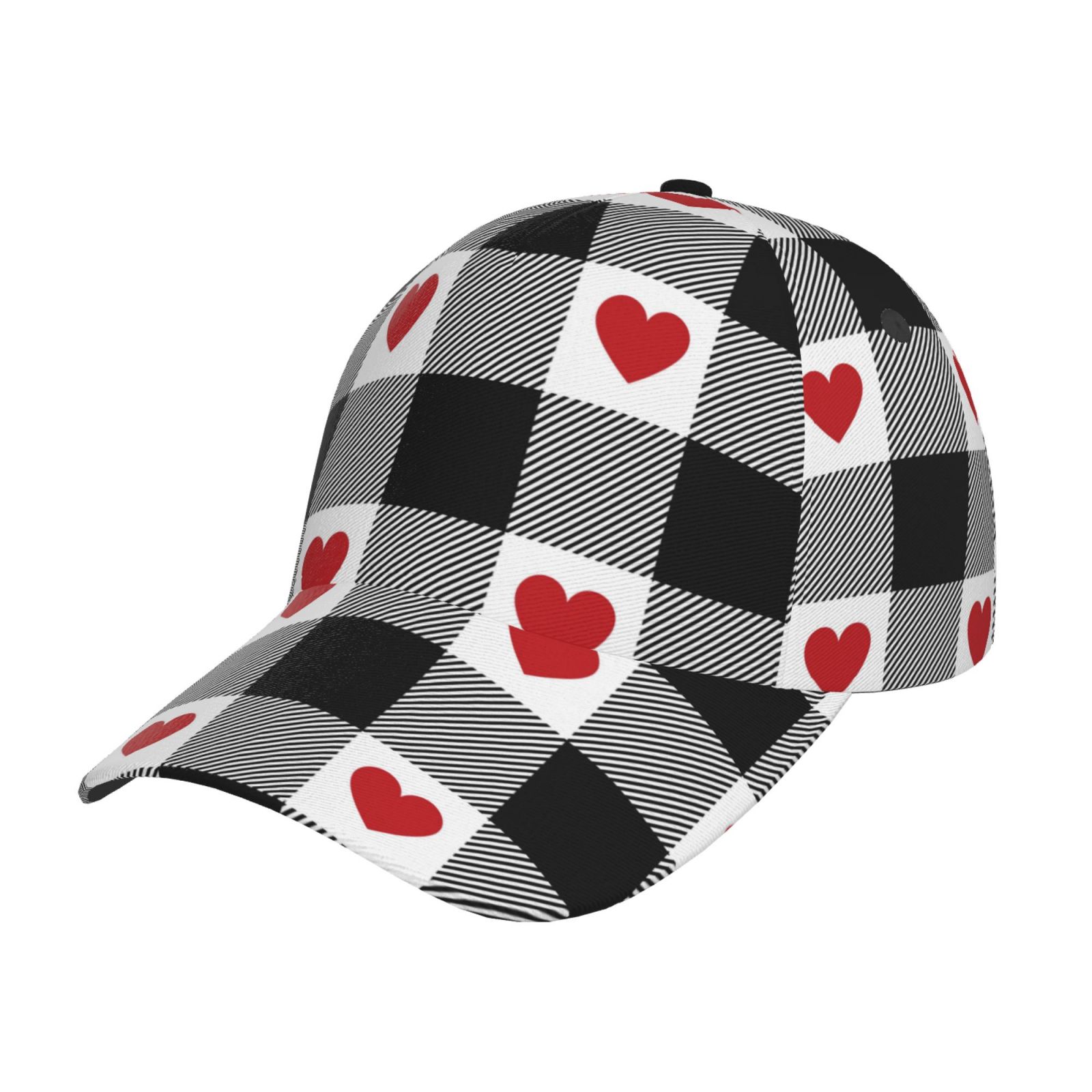Fotbe Heart Black Buffalo Plaid Gingham Baseball Cap, Heart Black ...