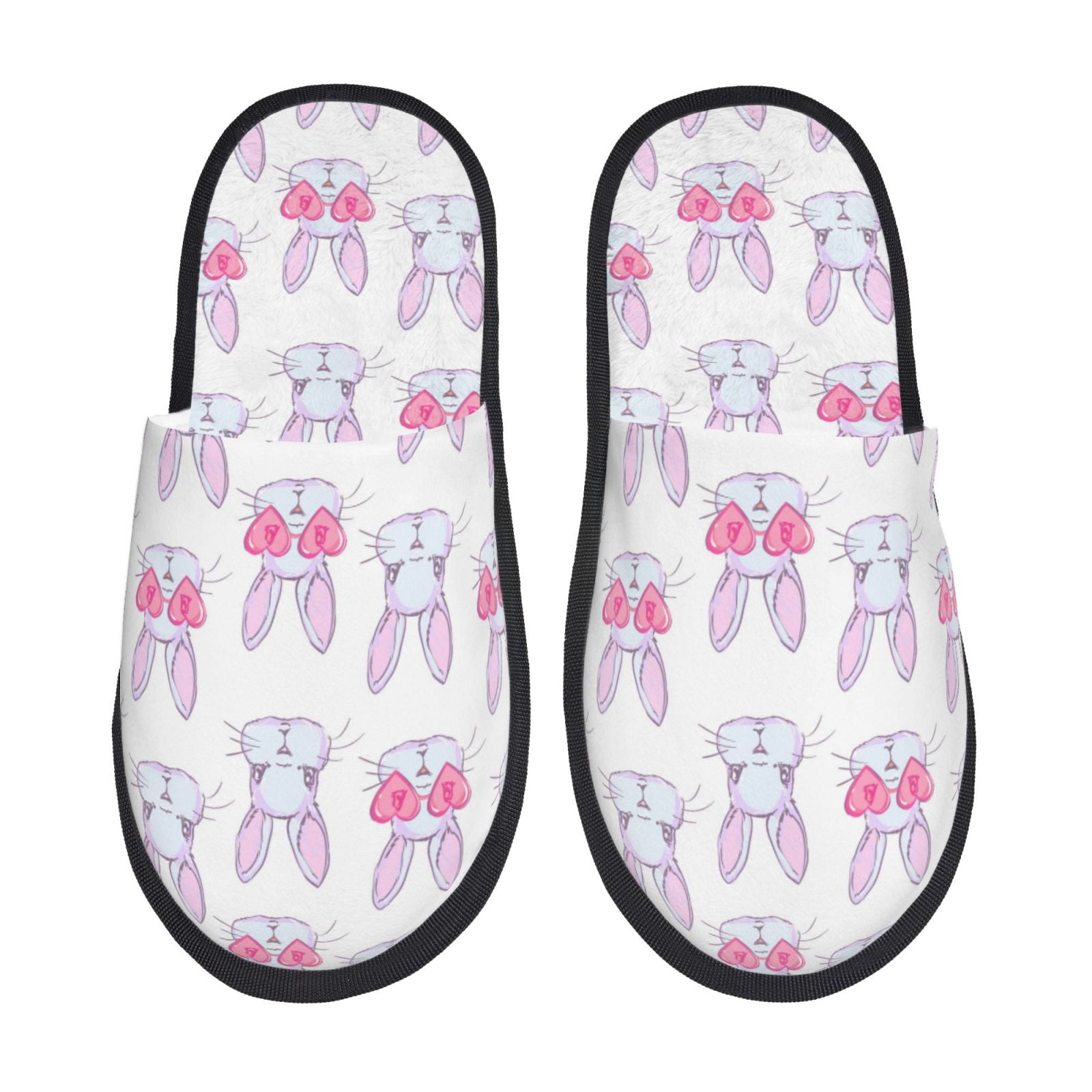 Fotbe Heart Rabbit Pattern Women's Fuzzy Slippers Plush Slippers Fluffy ...