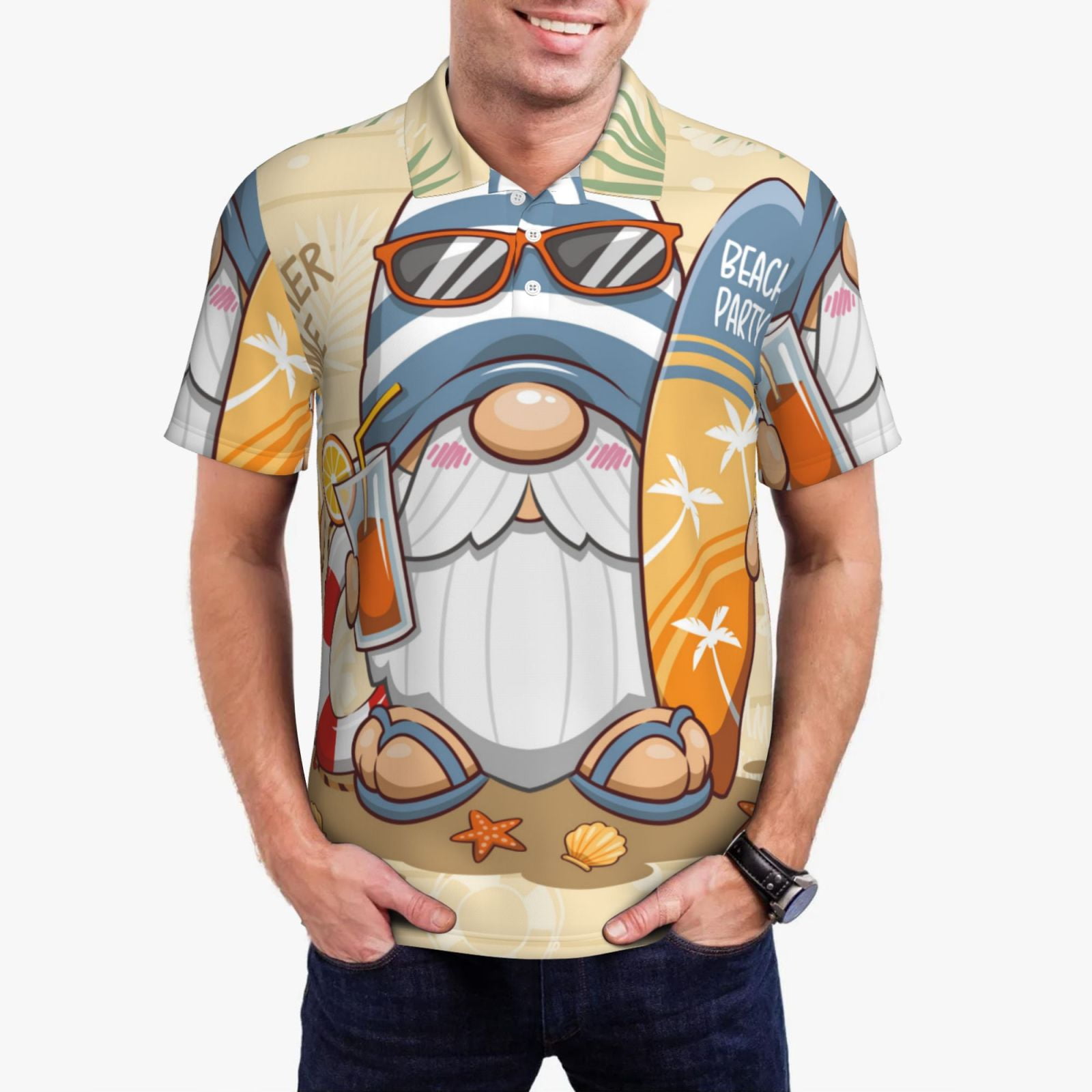 Fotbe Hello Summer Cute Gnome Pattern Men’s Golf Polo Shirt ...
