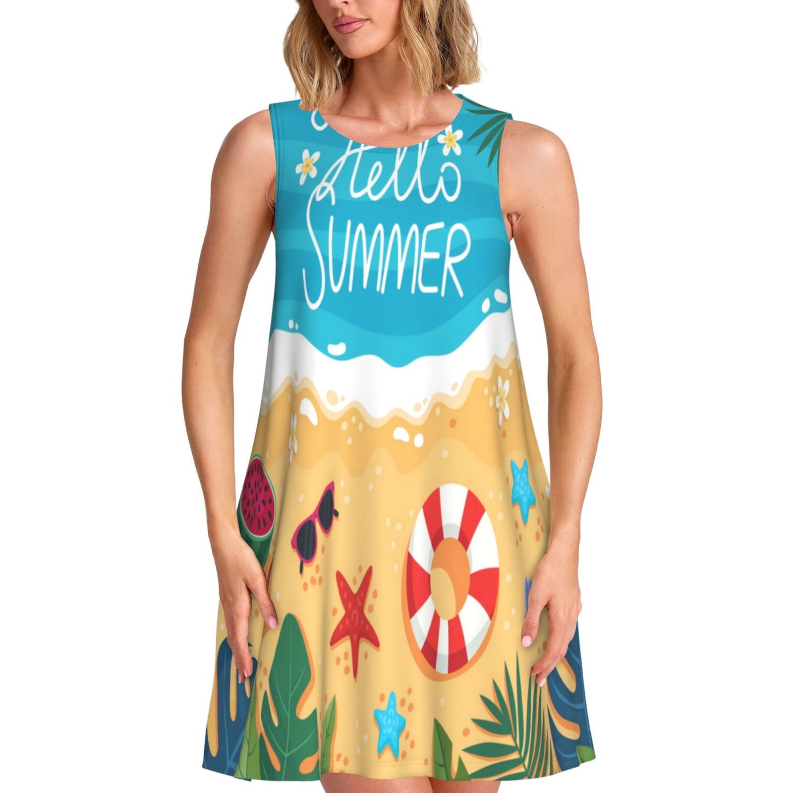 Fotbe Hello Summer1 Pattern Women’s Summer Tank Midi Dress – Sleeveless ...