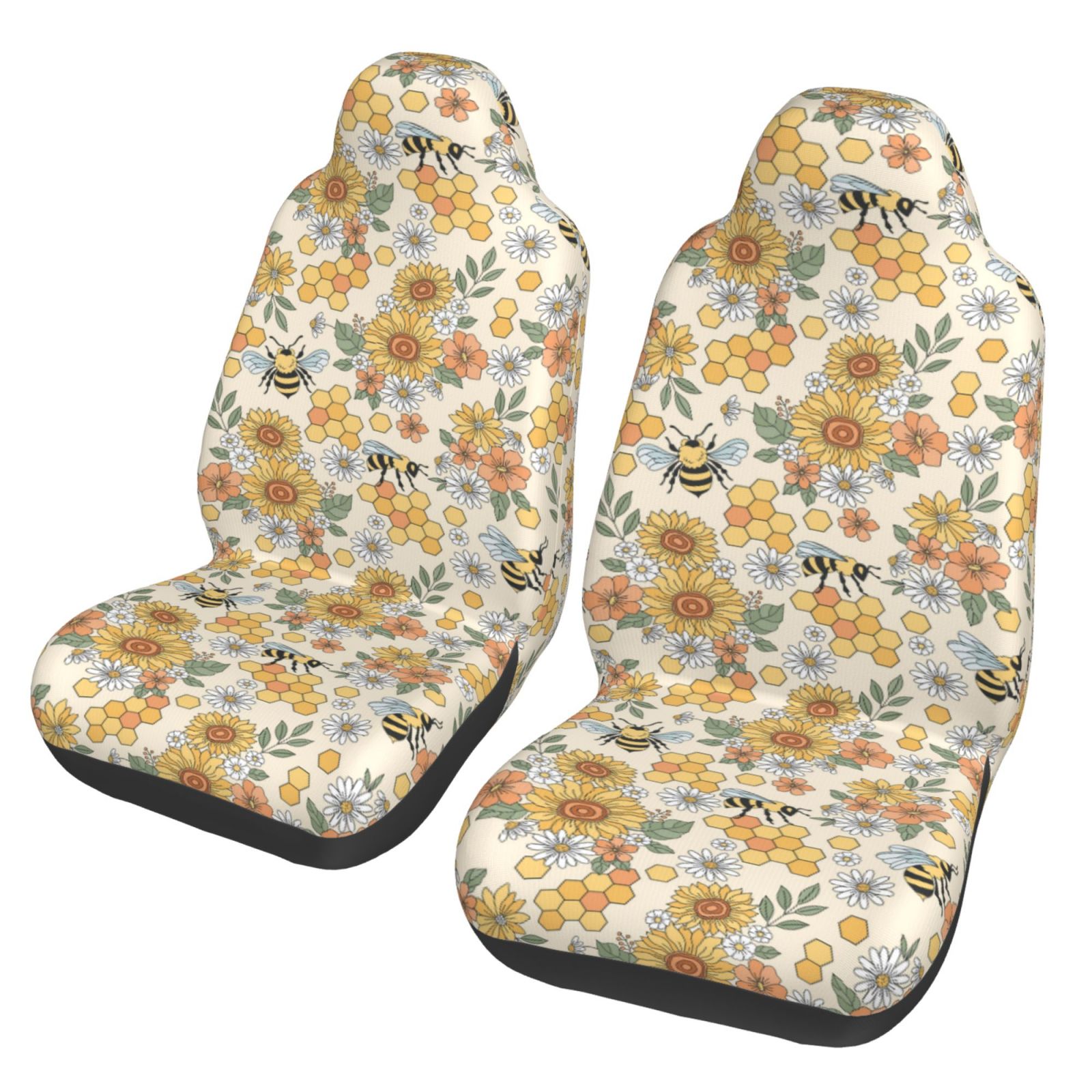 Fotbe Hippie Bee Honeycomb Pattern Automotive Seat Covers for Cars ...