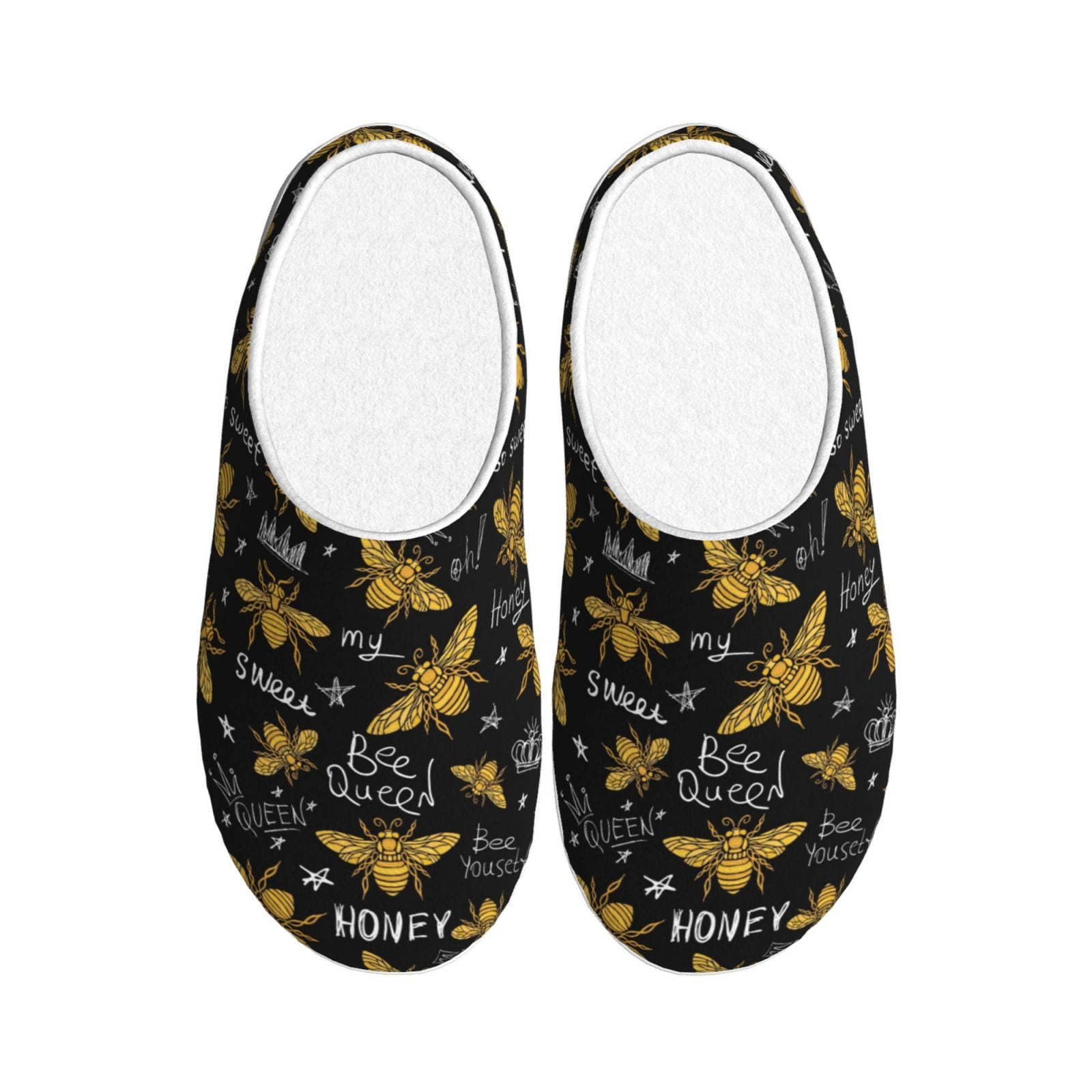 Fotbe Hohey Bee Golden Embroidery Pattern Women's Fuzzy Curly Fur ...