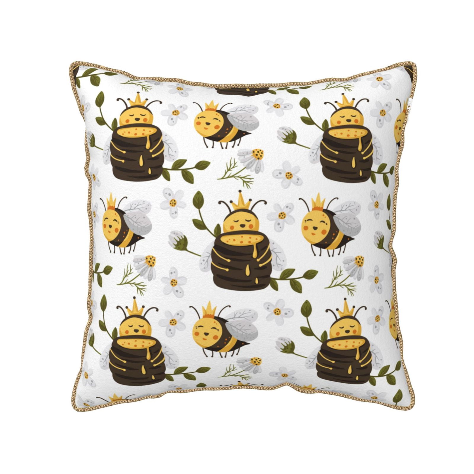 Fotbe Honey Bee Insect Pattern Velvet Decorative Throw Pillow Covers ...