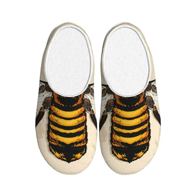 Fotbe Honey Bee Pattern Women's Fuzzy Curly Fur Memory Foam Loafer ...