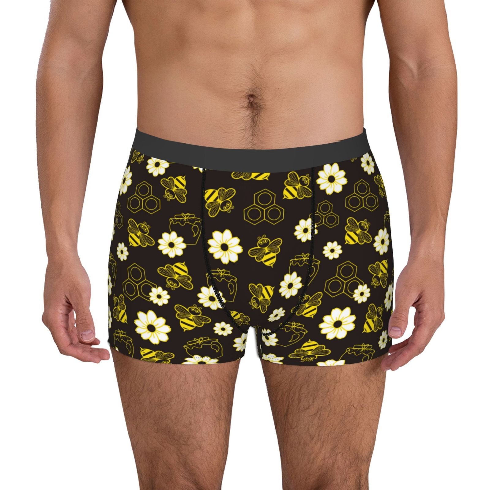 Fotbe Honey Bees With Flowers Men’s Total Support Pouch Boxer Briefs, X-Temp Cooling, Moisture ...