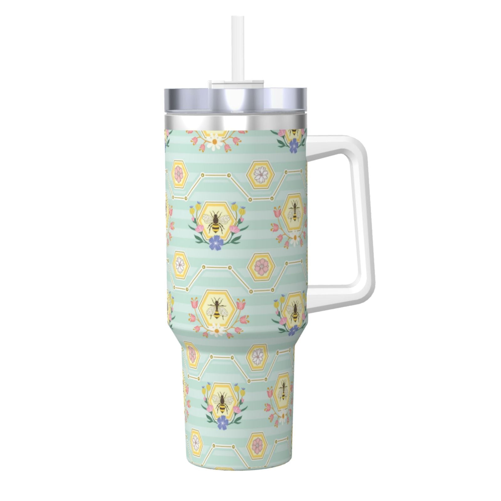 Fotbe Honey bees Pattern 40oz Ice Bully With Handle And Straw Stainless ...