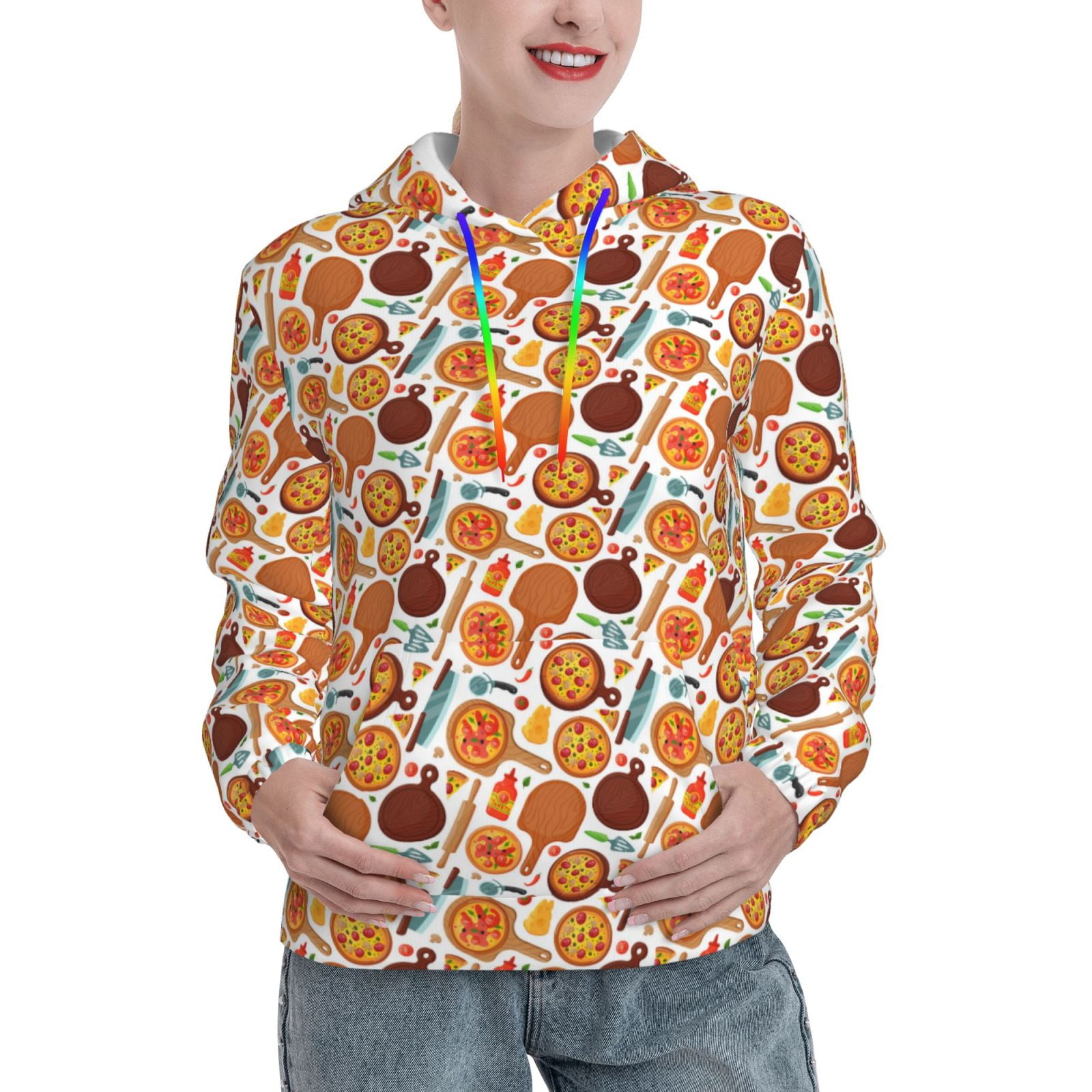 Fotbe Hot Fresh Pizza Pattern Womens Long Sleeve Hoodie, Pullover ...