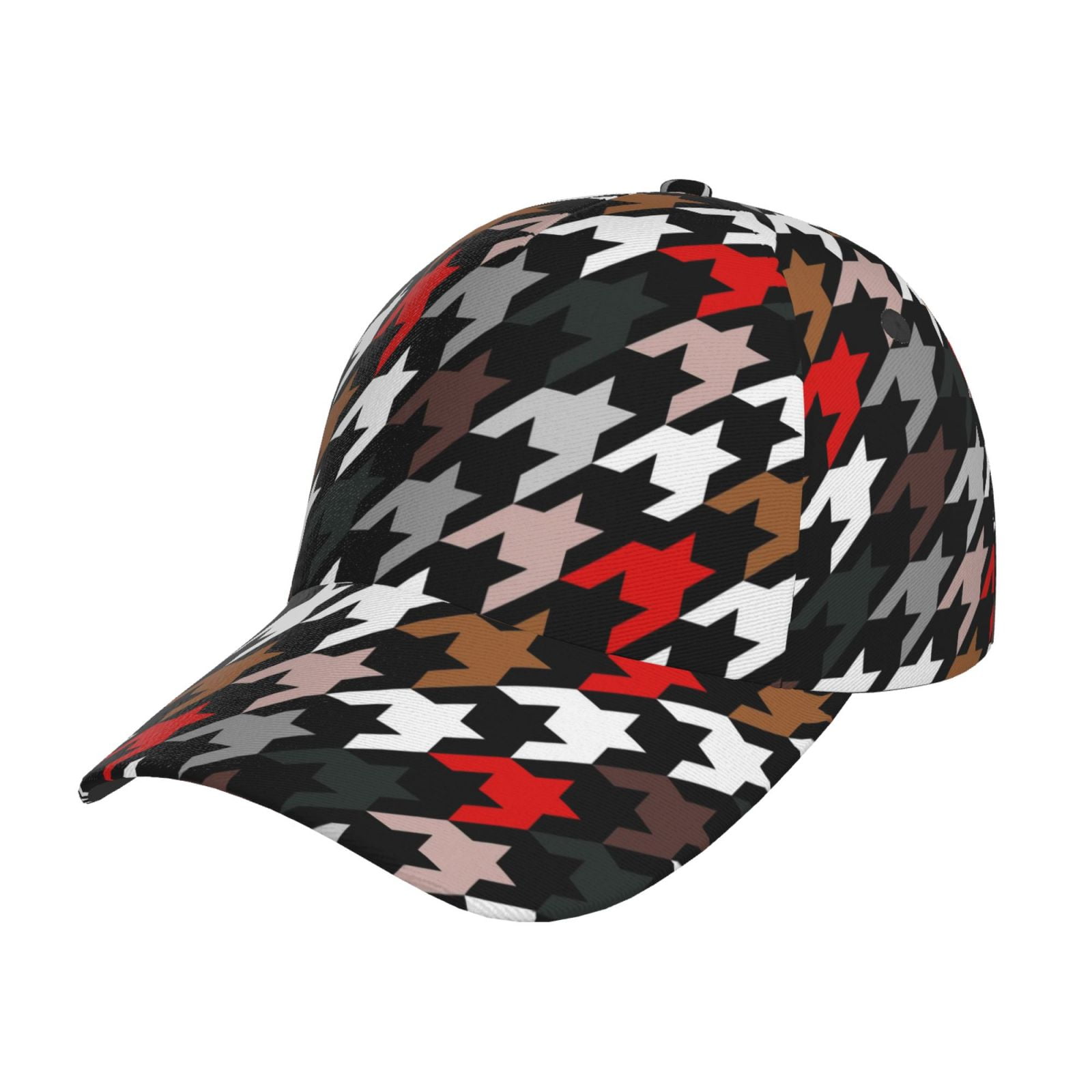 Fotbe Houndstooth Green Red Baseball Cap, Houndstooth Green Red Print ...