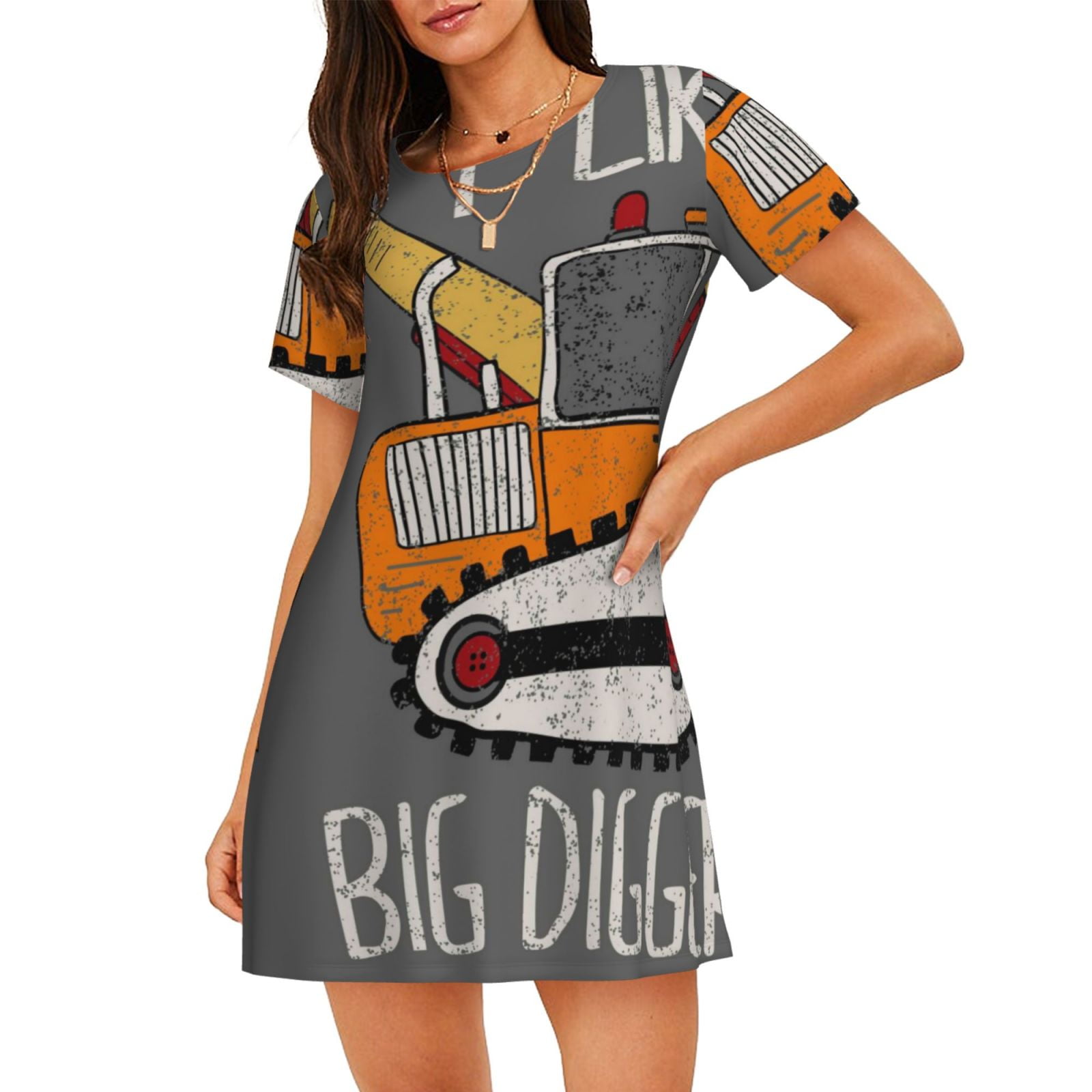Fotbe I Like Big Digger Pattern Women's Cotton Nightgown Sleepwear ...