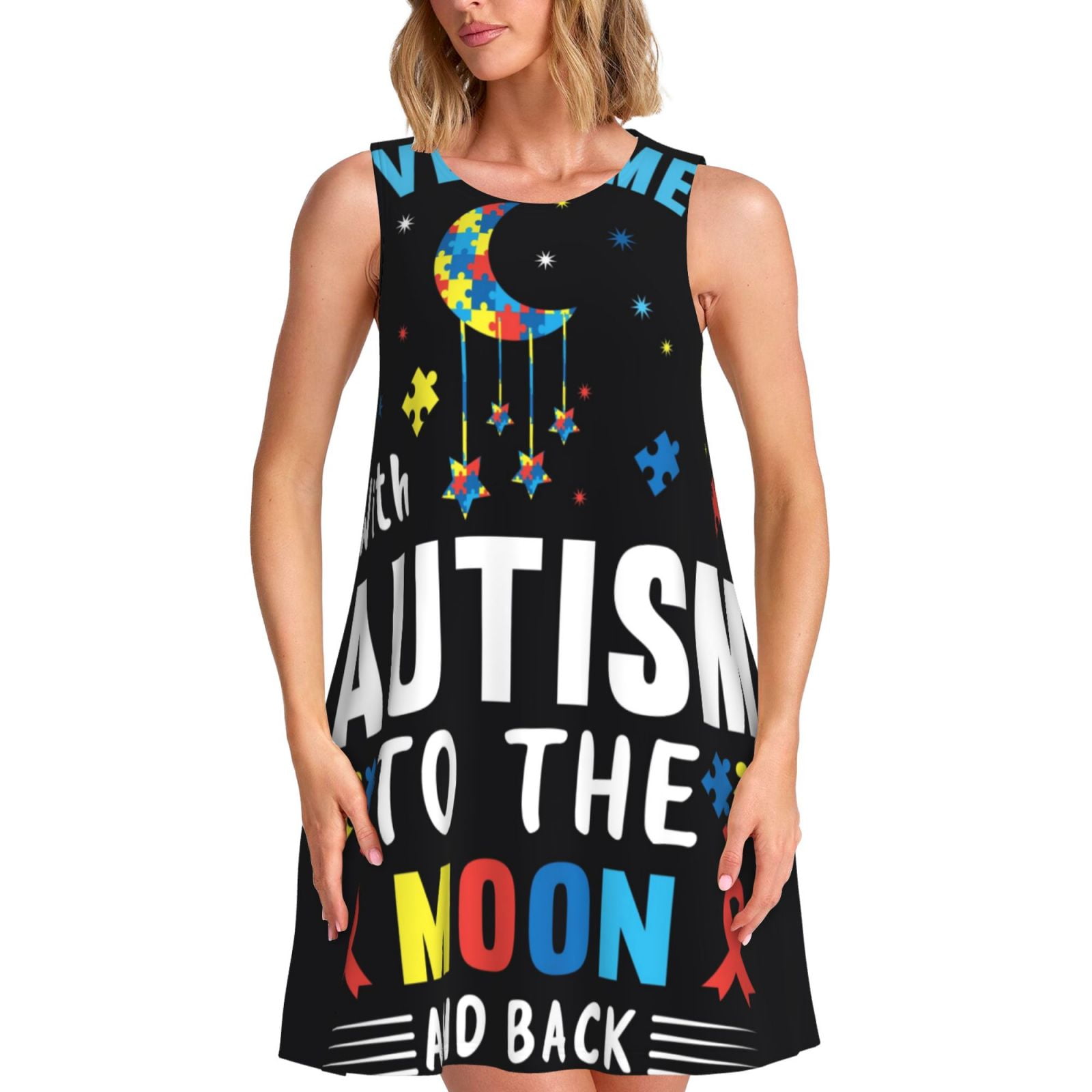 Fotbe I Love With Autism To The Moon And Back Pattern Women’s Summer ...