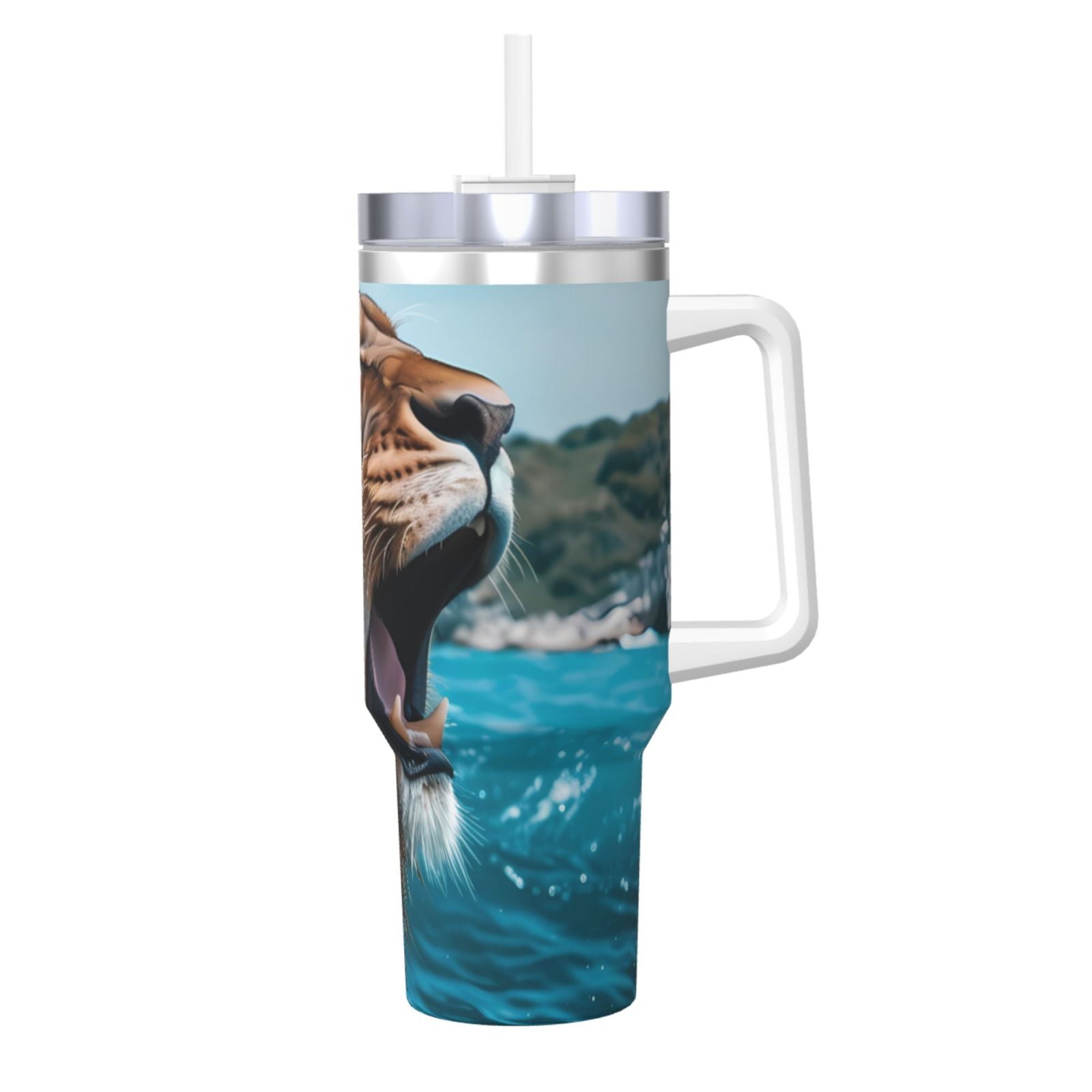 Fotbe Ice Blue Coastal Lion Pattern 40oz Ice Bully With Handle And ...