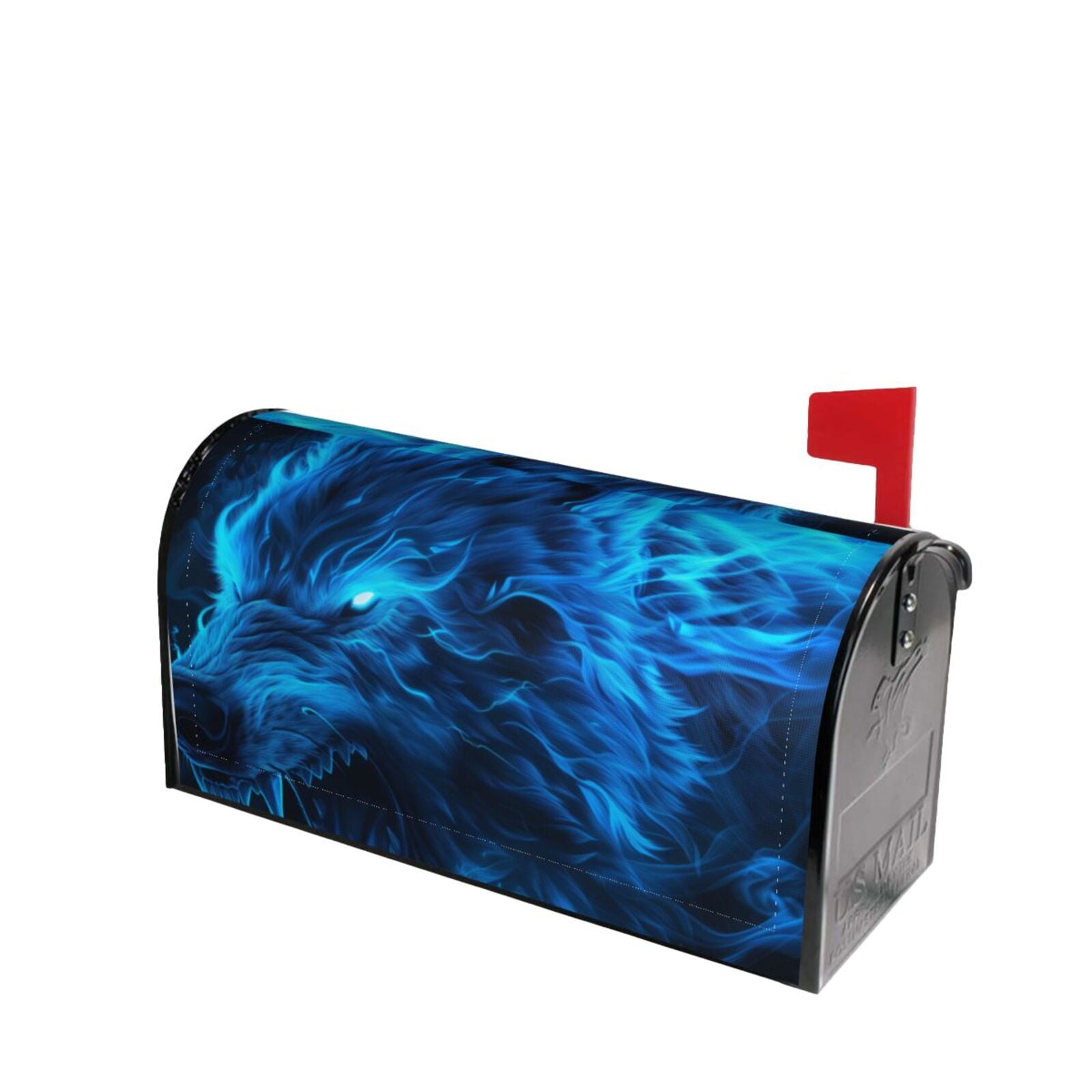 Fotbe Ice Blue Fire Wolf Mailbox Covers Post Letter Box Cover Garden ...