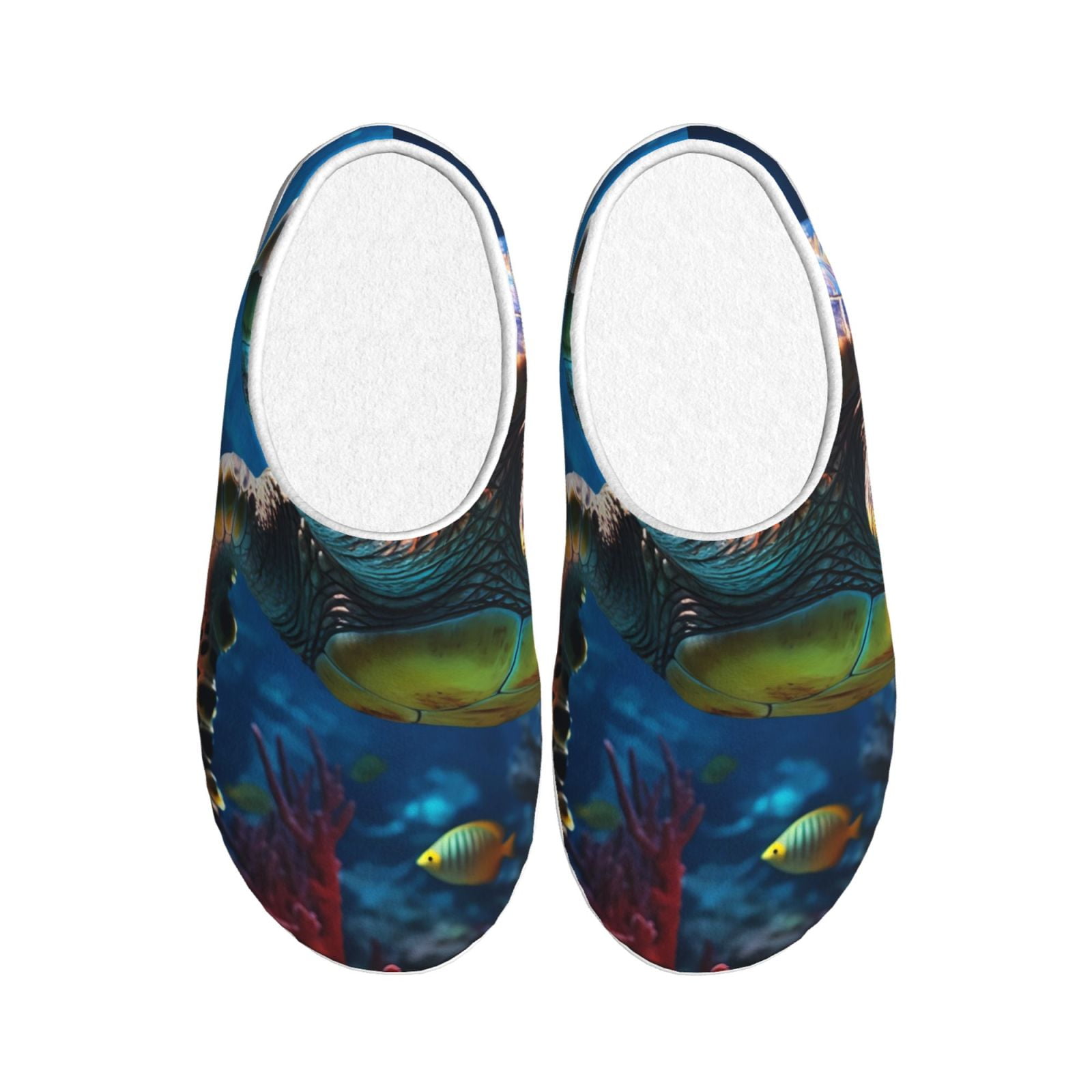 Fotbe Ice Blue Ocean Sea Turtle Pattern Women's Fuzzy Curly Fur Memory ...