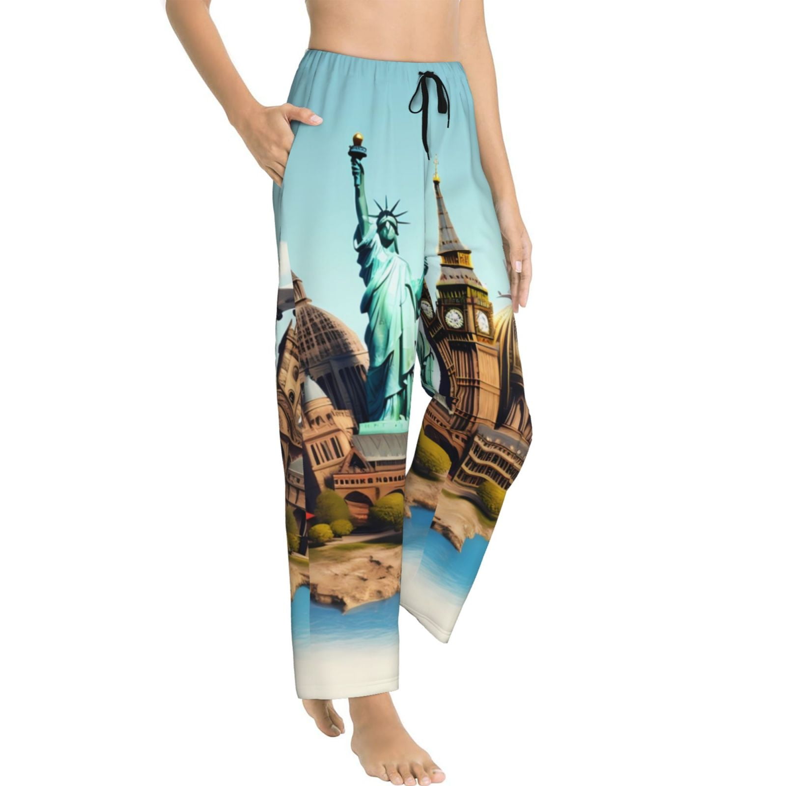 Fotbe Iconic Global Landmarks Women's Pajama Pants,Sleepwear Pants,Pj ...