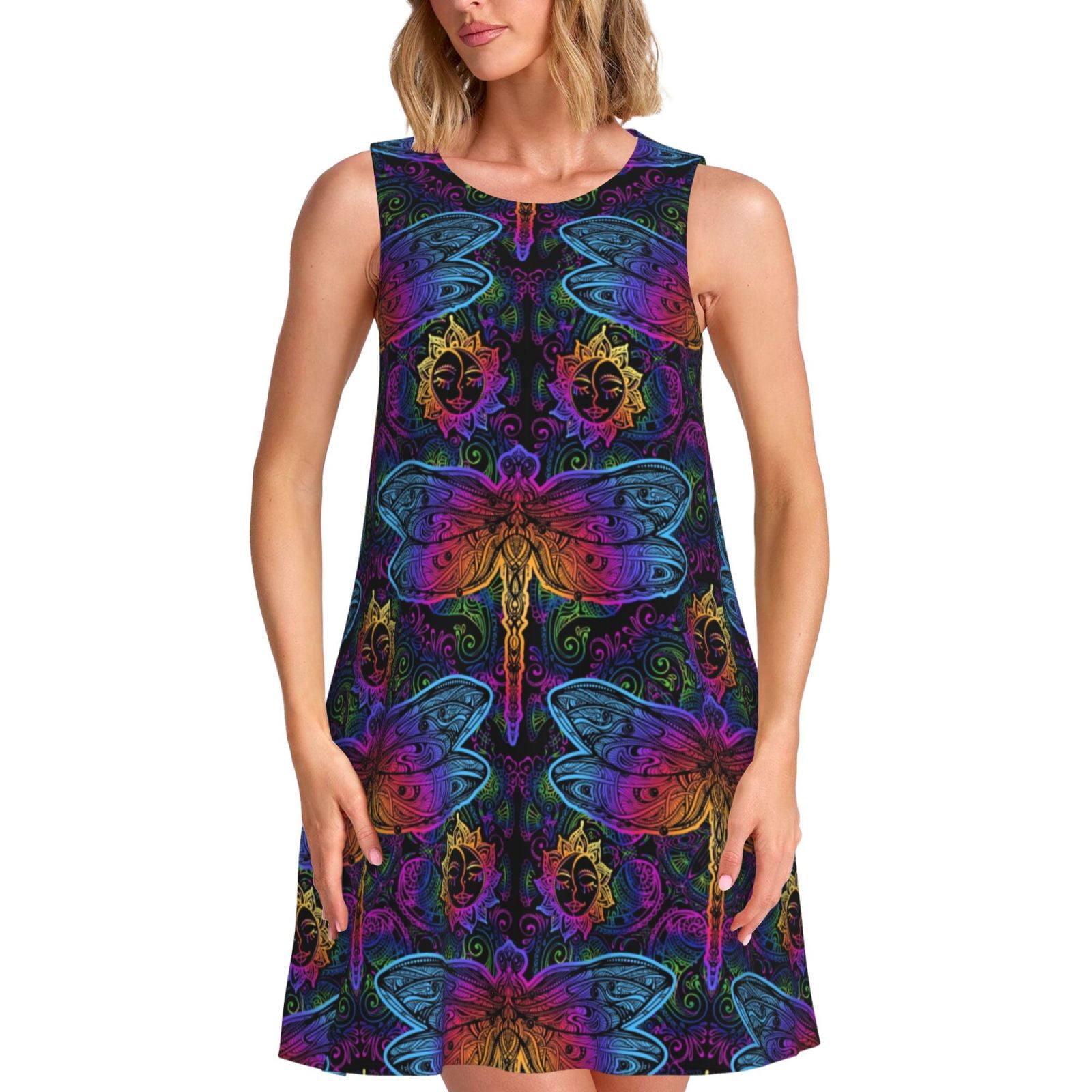 Fotbe Indian Mandalas Dragonfly Pattern Women’s Summer Tank Midi Dress ...