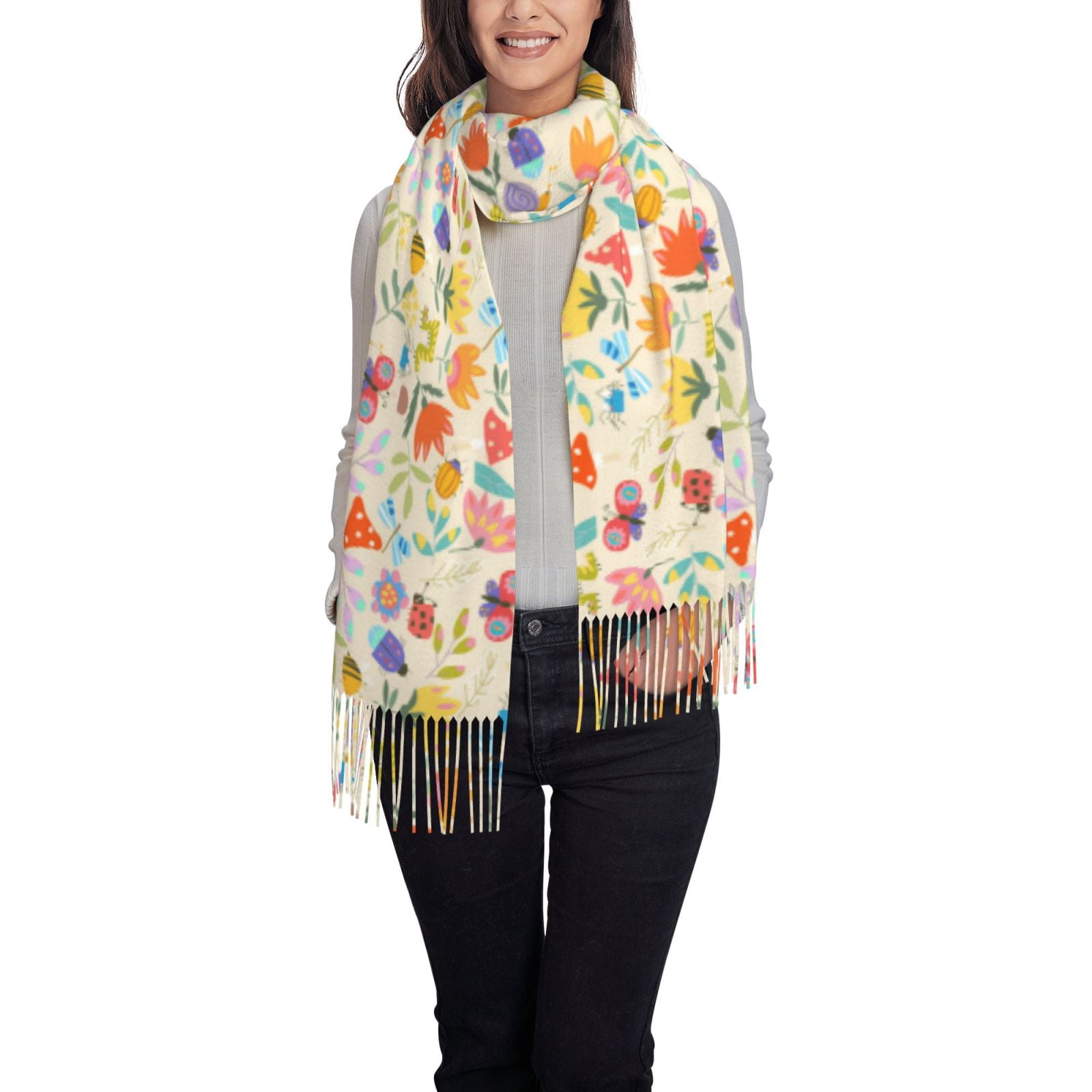Fotbe Insects In Plants Print Womens Fall Winter Scarf Tassel Soft Warm ...