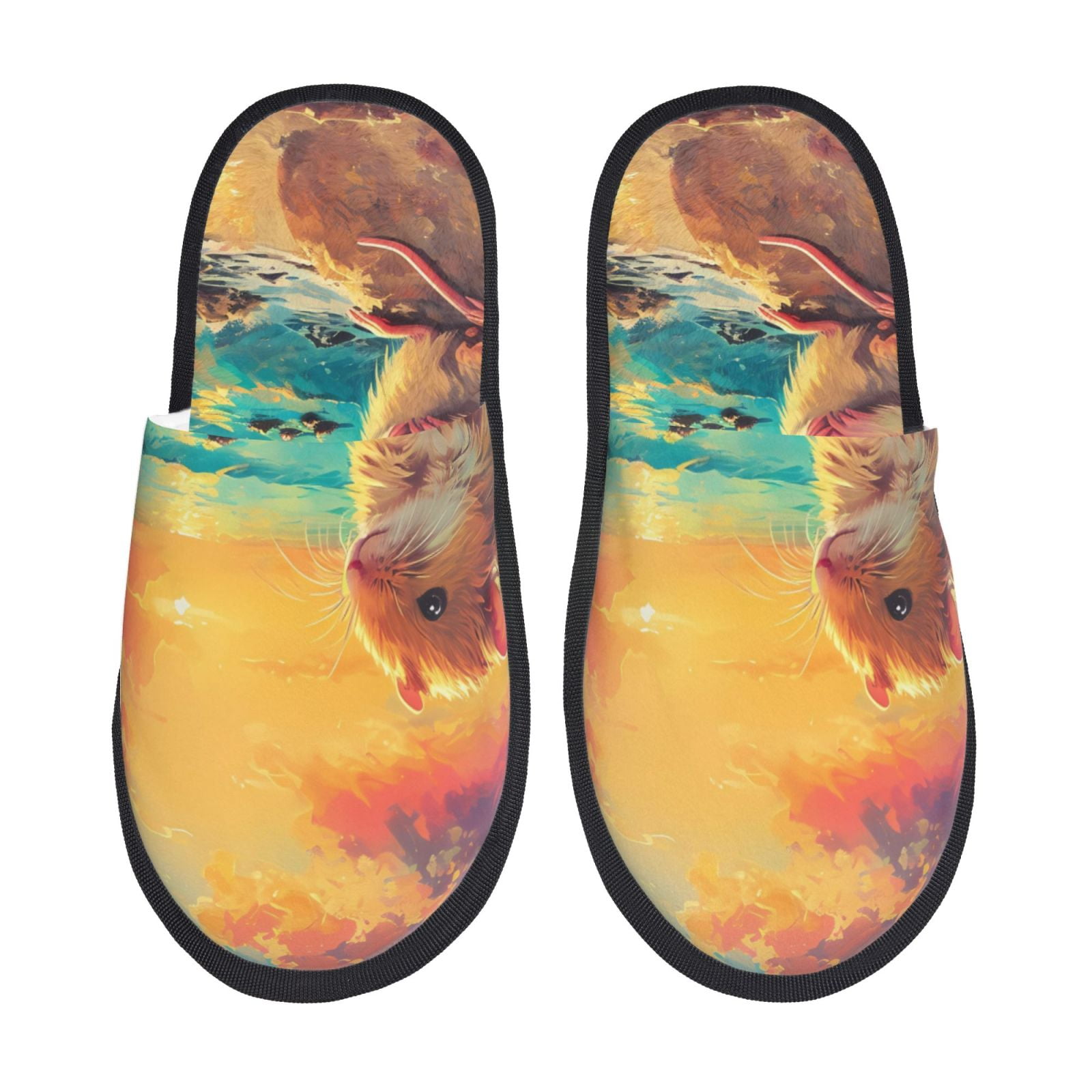 Fotbe Island Beach Guinea Pig Pattern Women's Fuzzy Slippers Plush ...