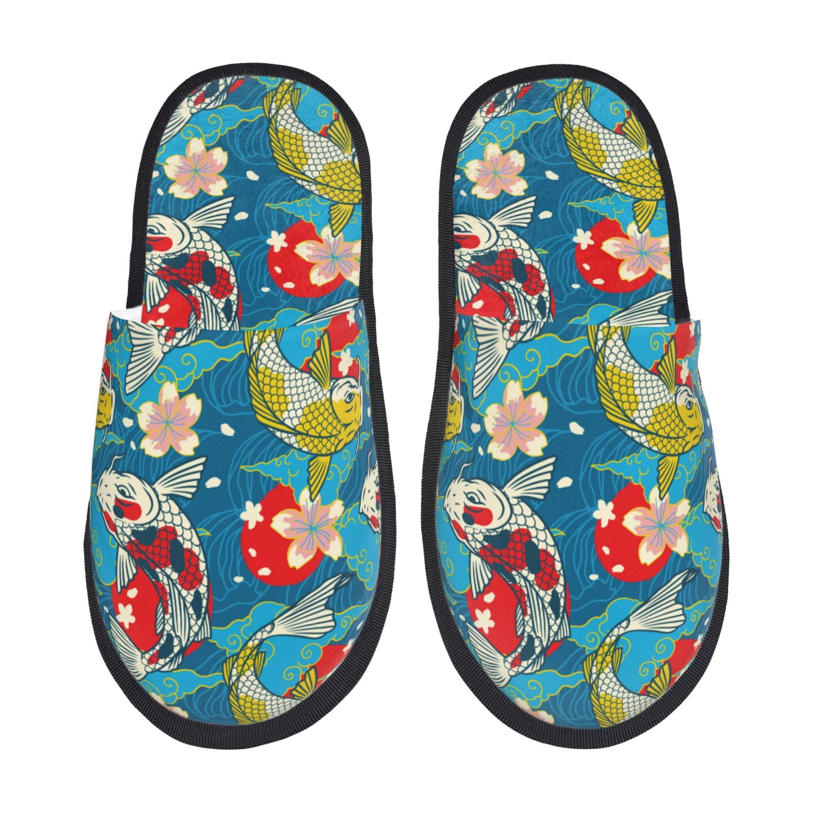 Fotbe Japanese Koi Pattern Women's Fuzzy Slippers Plush Slippers Fluffy ...