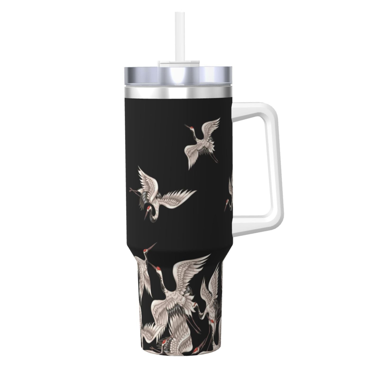Fotbe Japanese White Crane Pattern 40oz Ice Bully With Handle And Straw ...