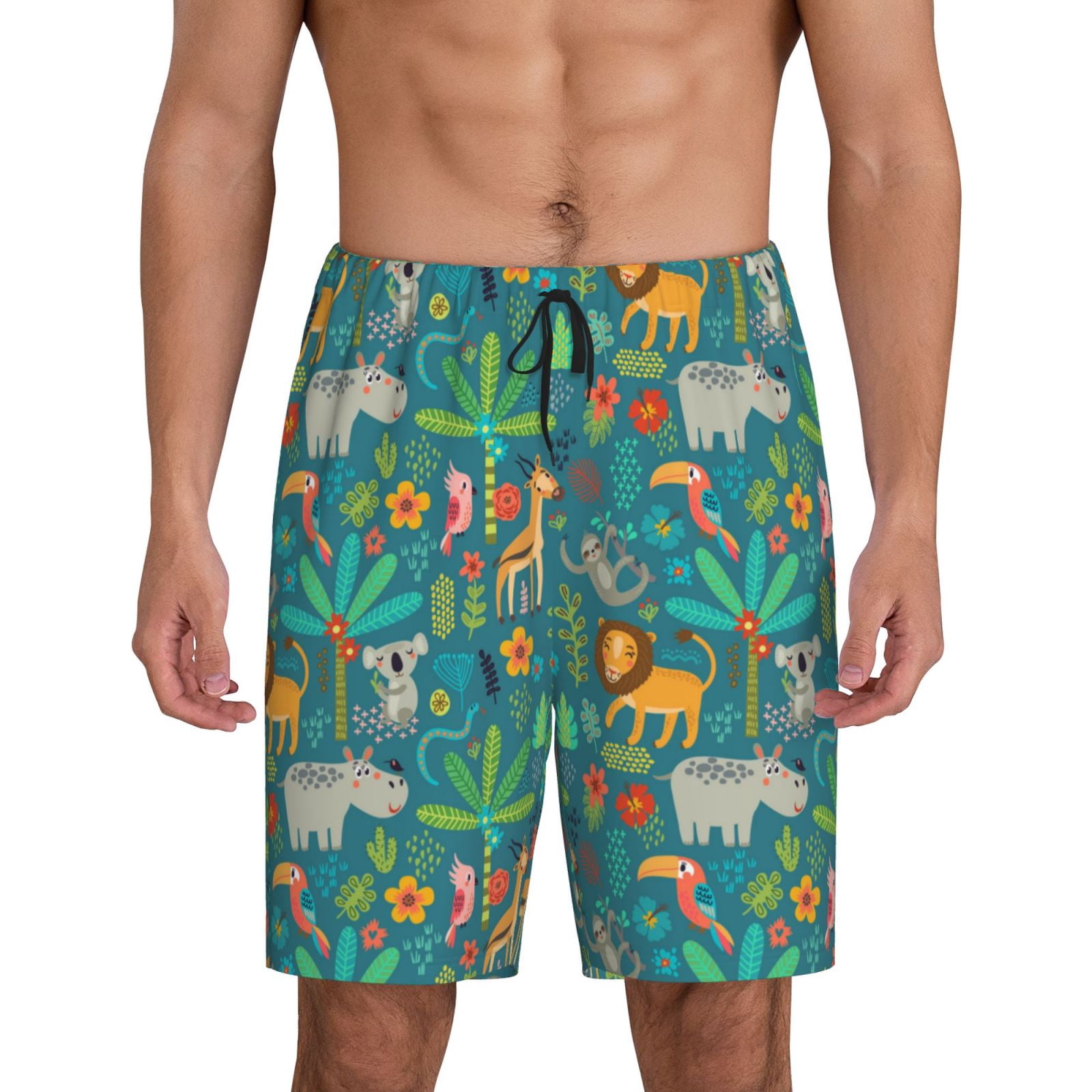 Fotbe Jungle Animals Pajama Shorts for Men, Men's Pajama Bottoms ...