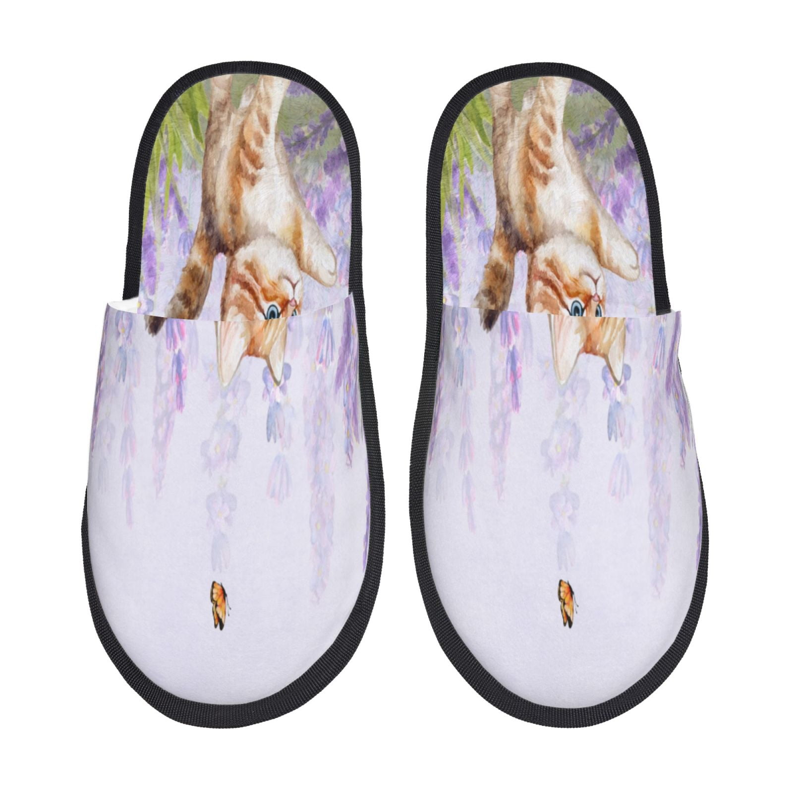 Fotbe Kitten and butterfly Pattern Women's Fuzzy Slippers Plush ...